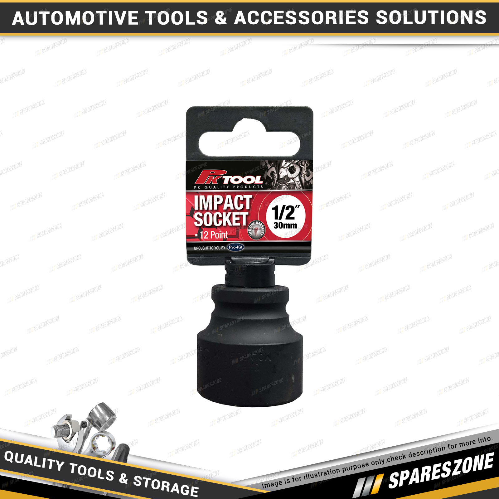 PK Tool 30mm 1/2 Inch Drive 12 Point Short Impact Socket - Metric Cr-V ...