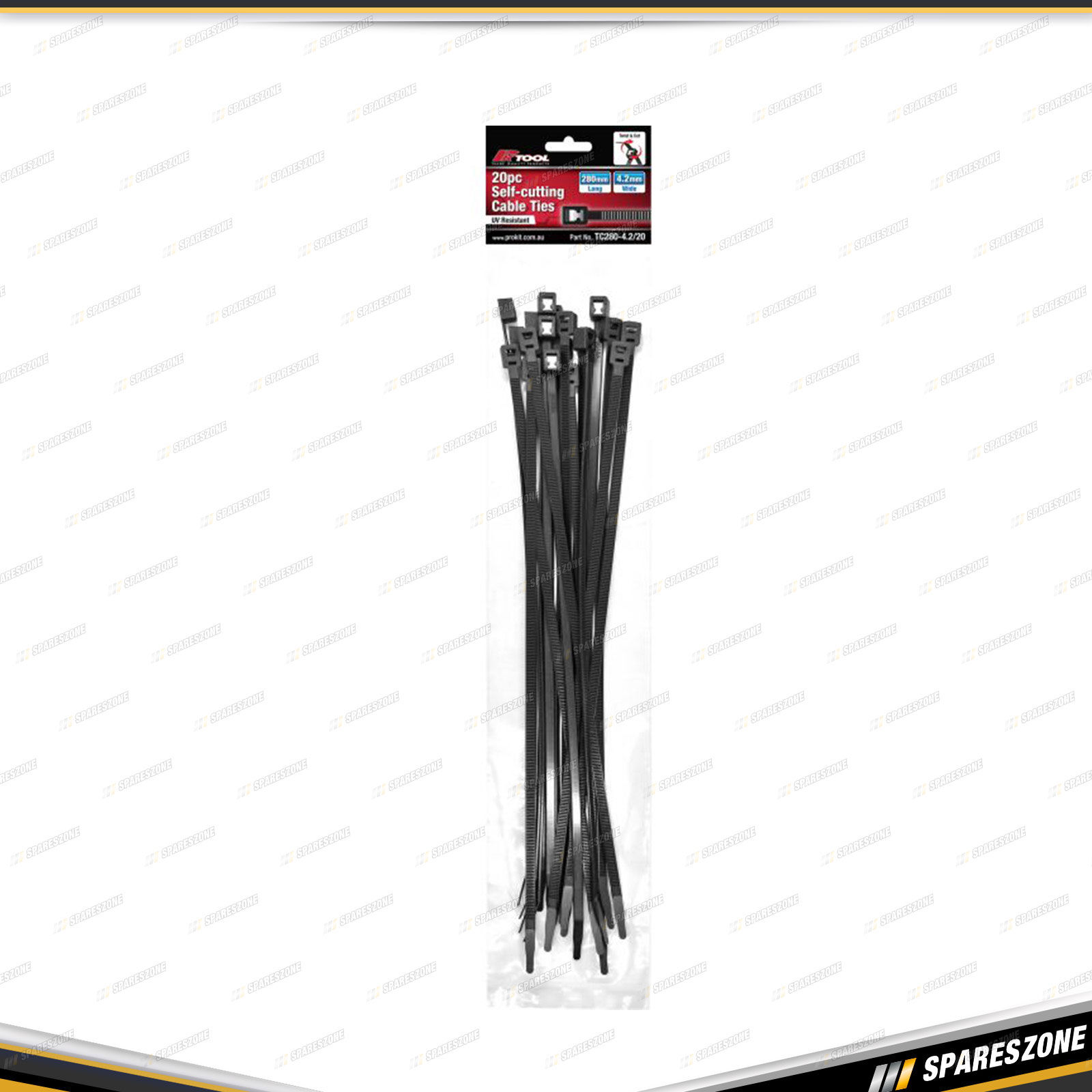 20 Pcs of PK Tool 280mm Self-cutting Cable Ties - 4.2mm Wide & UV Resistant
