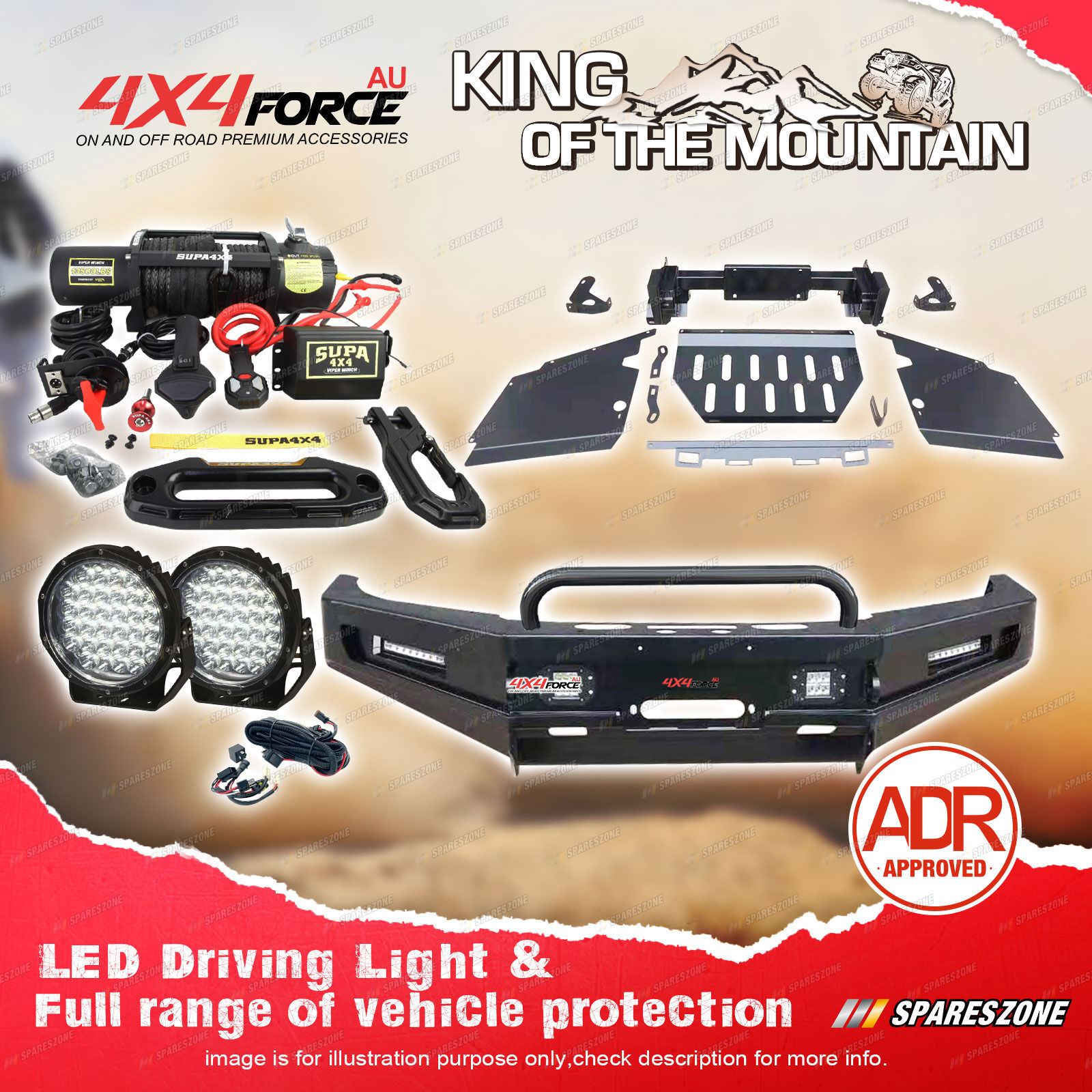 4X4FORCE Rock Hard Bullbar U LOOP Guard Plate Light Winch for Toyota ...