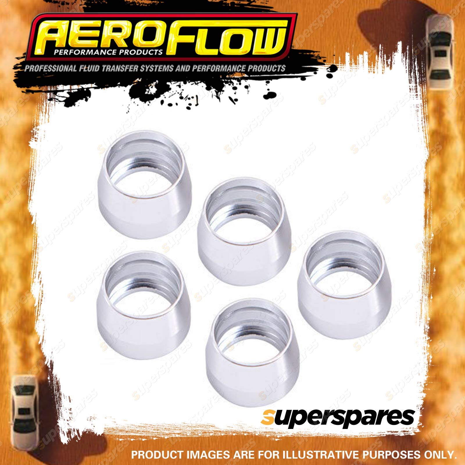 Aeroflow Brand PTFE Hose Stainless Steel Olive Inserts -3AN 5 Pack