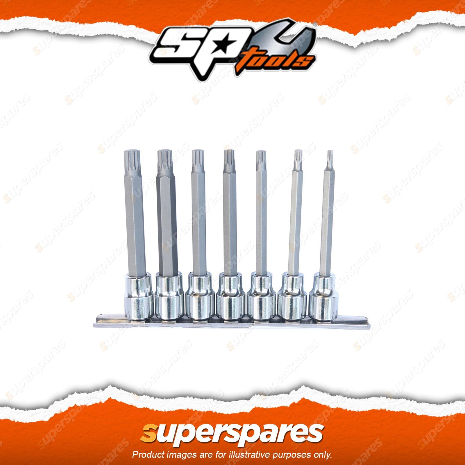 SP Tools 7Pcs 3/8" Drive Deep Socket Rail Set - Long Spline Bits Cr-V Steel