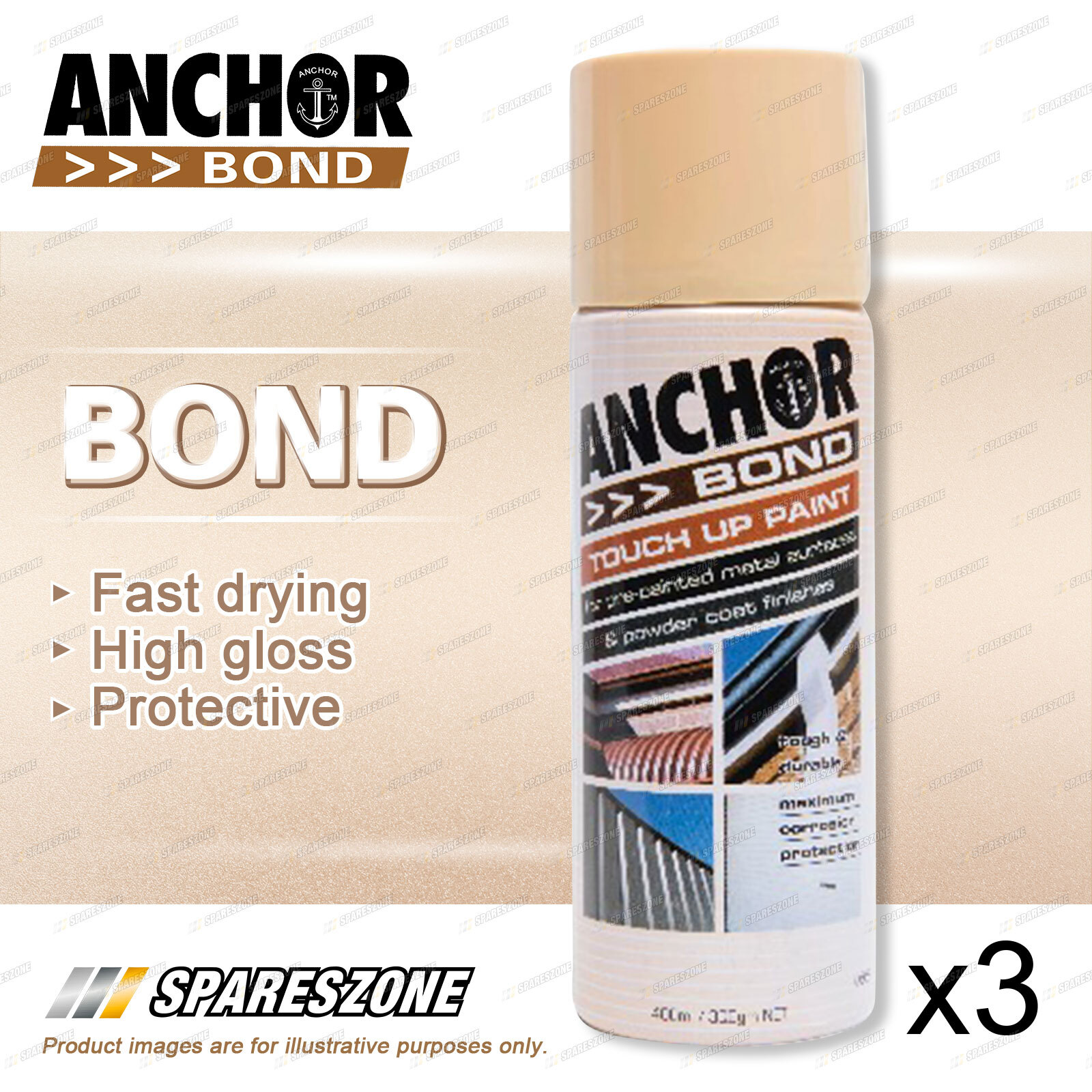3 x Anchor Bond Doeskin Paint 300G Repair On Colorbond and Powder ...