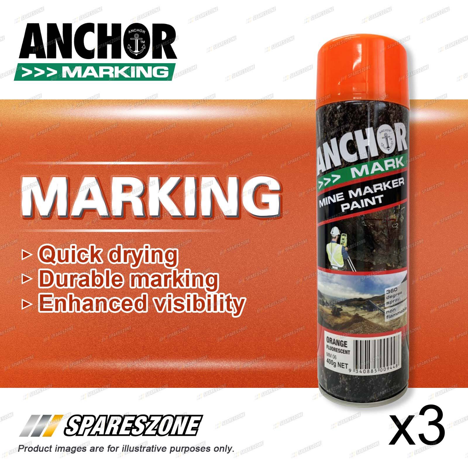 3 x Anchor Mine Marker Orange Fluorescent Non Flammable Marking Paint ...