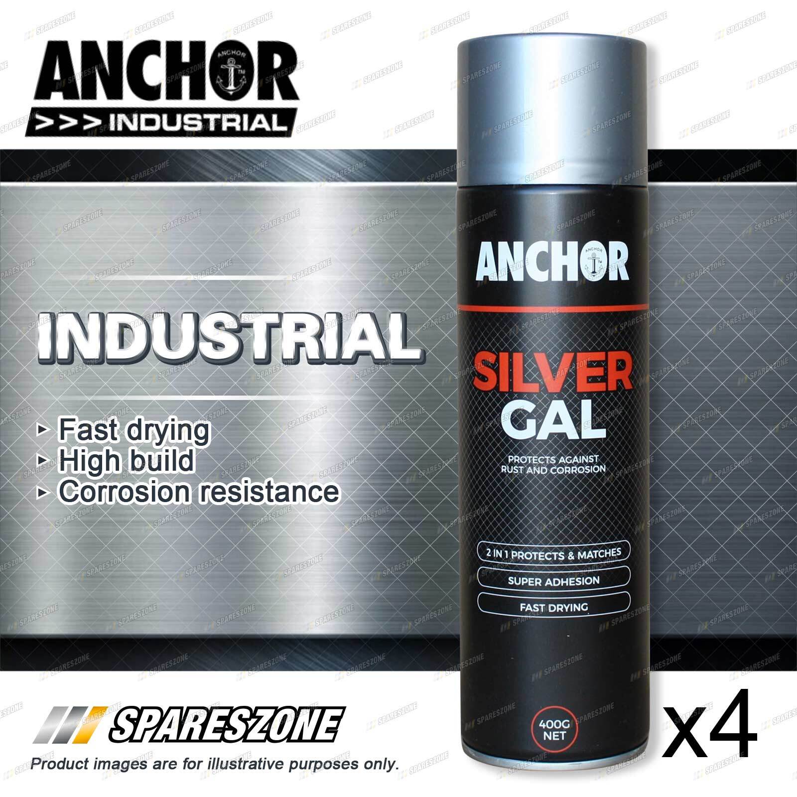 4 Packets of Anchor Industrial Silver Gal Aerosol Paint 400 Gram Fast ...