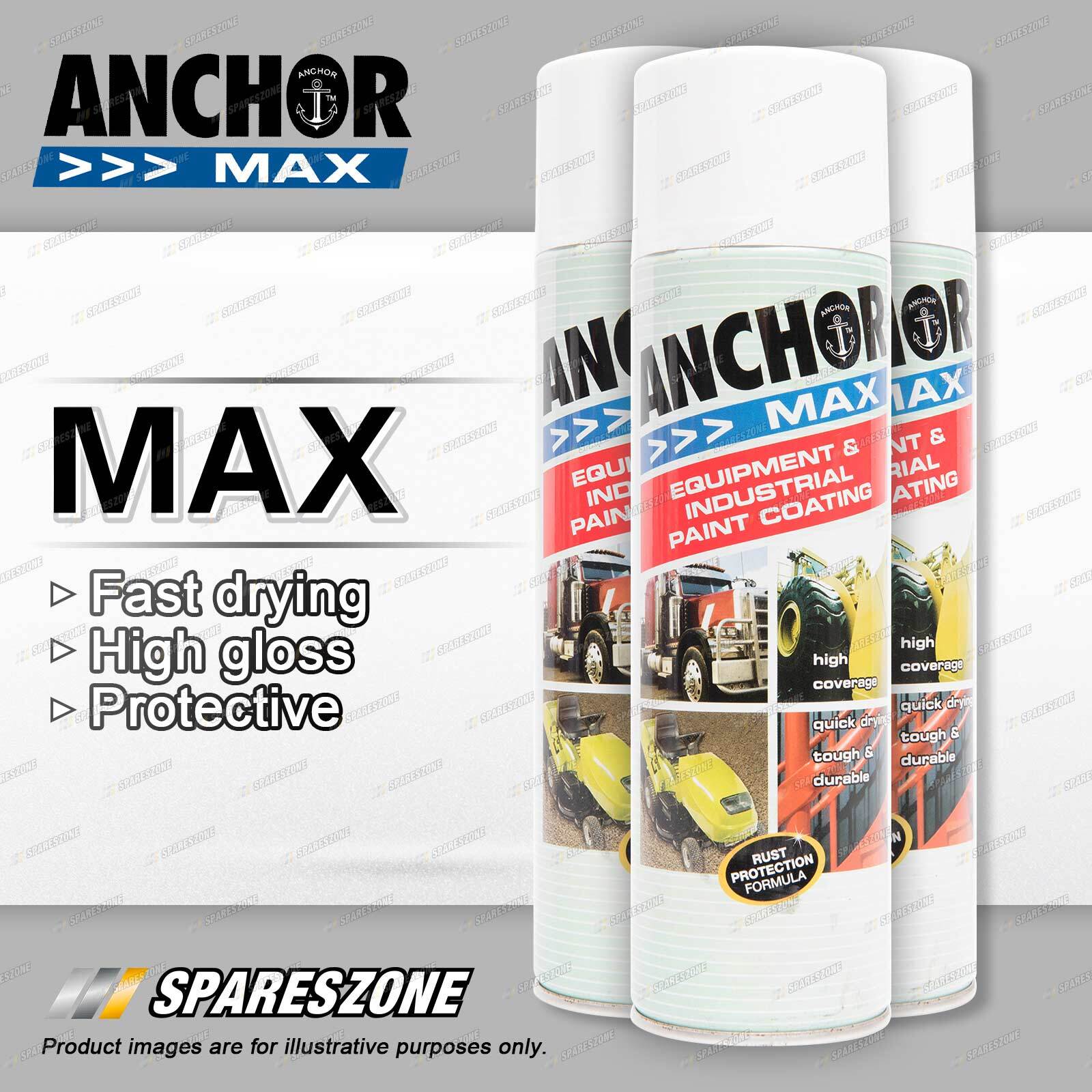 3 Packets of Anchor Max Gloss White Aerosol Paint 400 Gram Fast Drying
