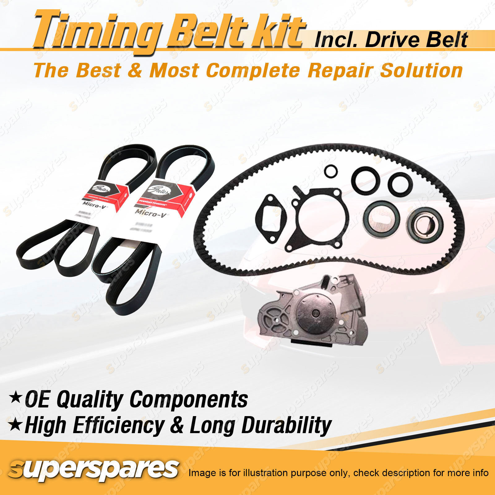 Timing Belt Kit & Gates Drive Belt for Ford Festiva WB 1.3L B3 1994 ...