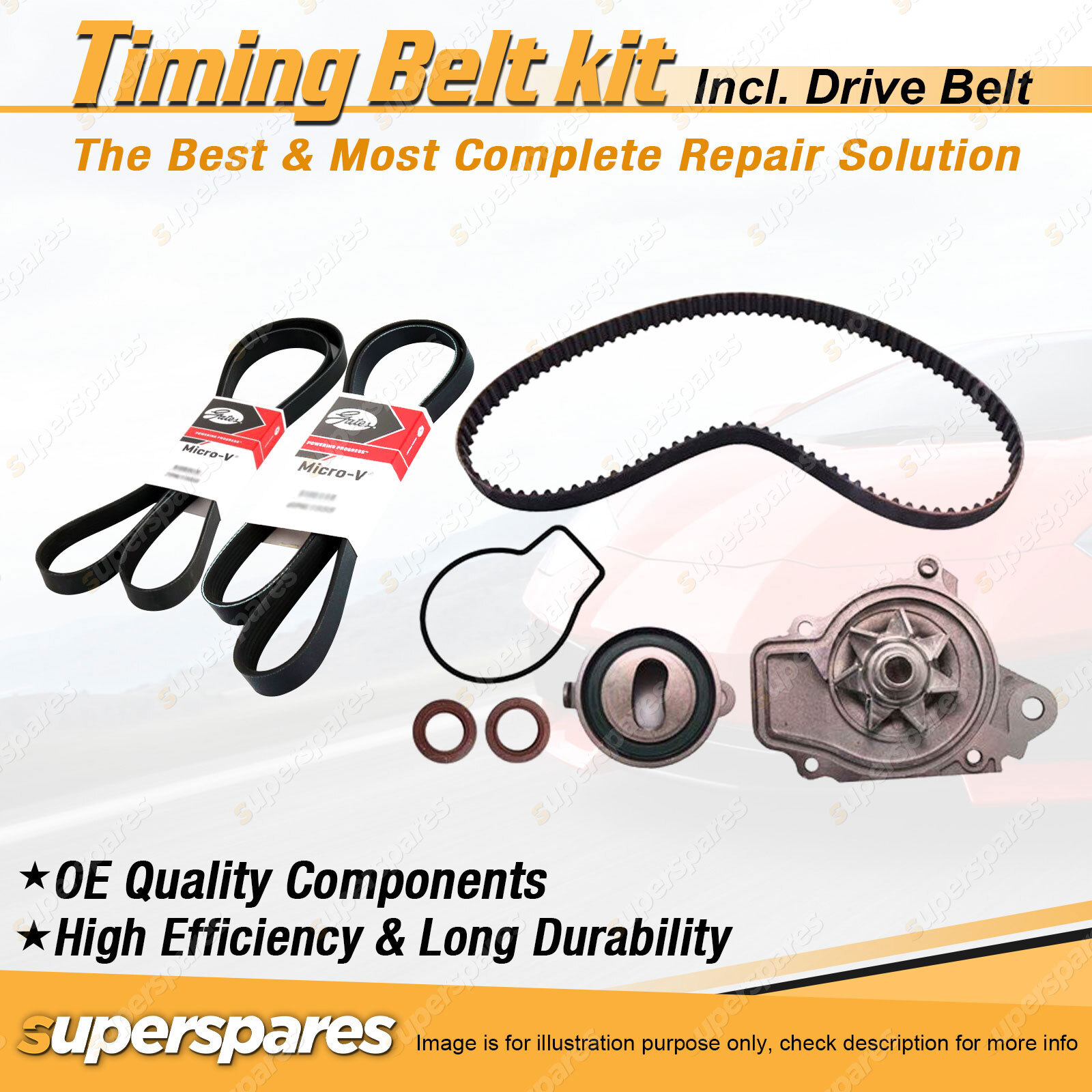 Timing Belt Kit & Gates Drive Belt for Honda Civic 1.3L D13B2 1991-1993 ...