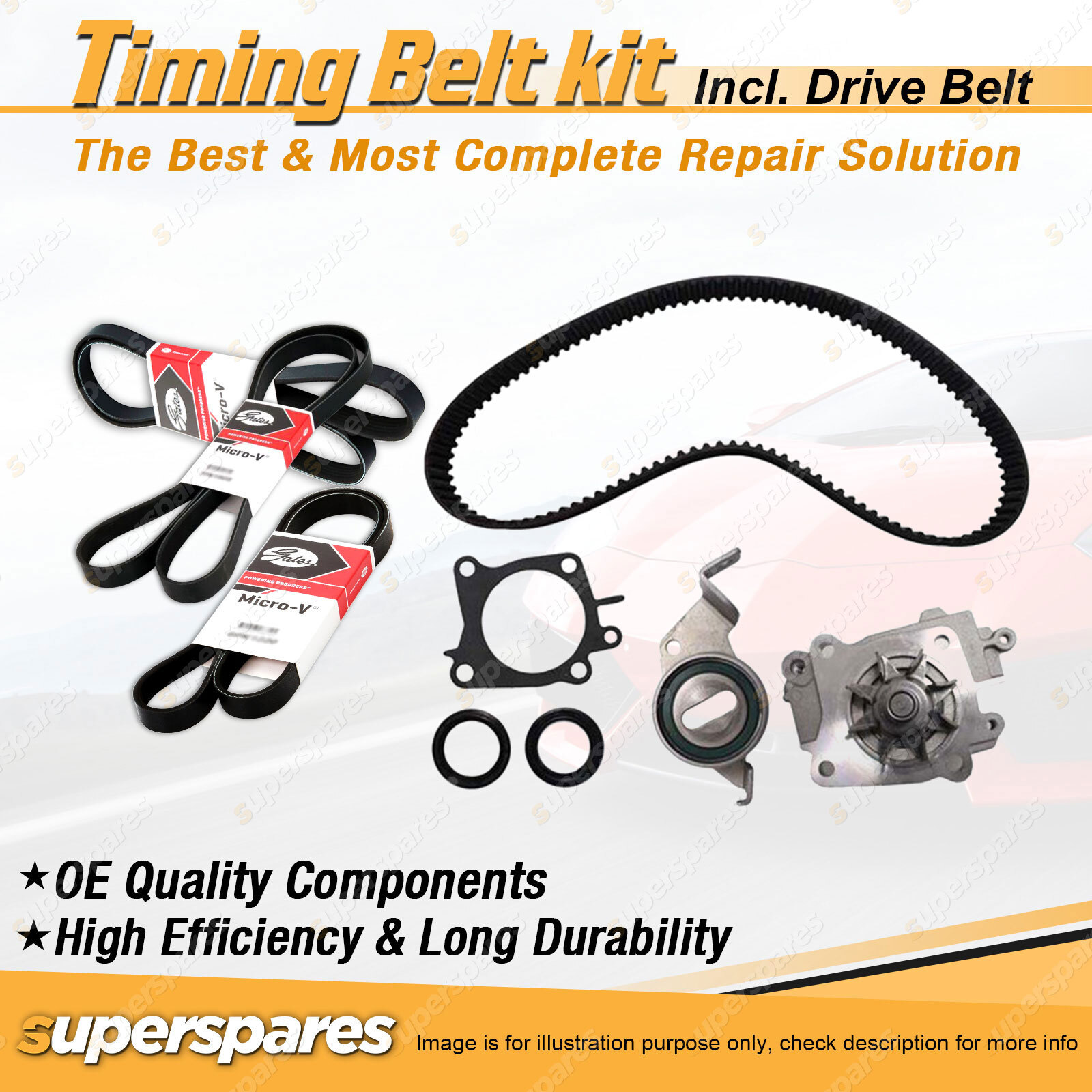 Timing Belt Kit & Gates Drive Belt for Mitsubishi RVR 1.8L 4G93 1991 ...