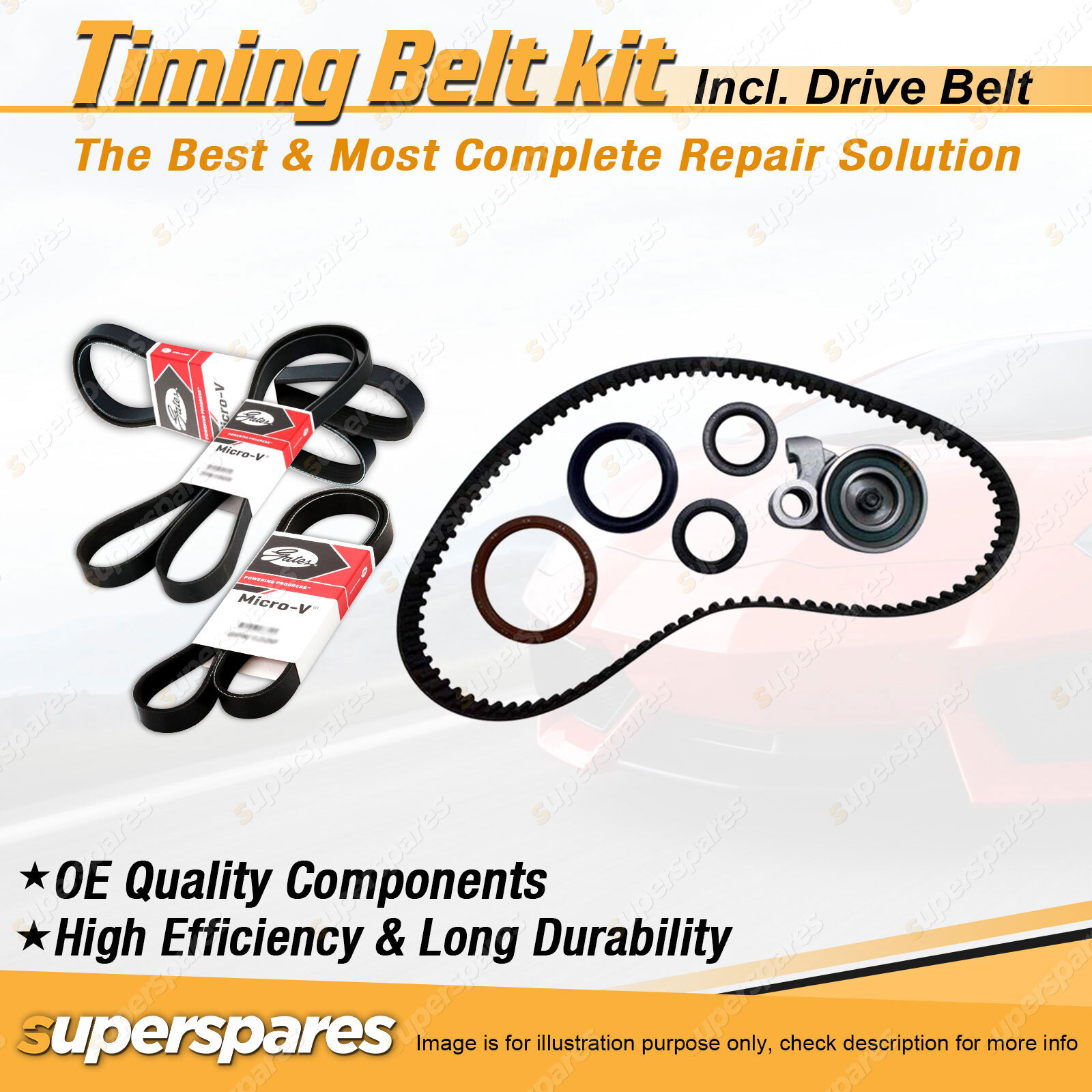 Timing Belt Kit & Gates Drive Belt for Mitsubishi Mirage 1.6L 4G92 1991 ...