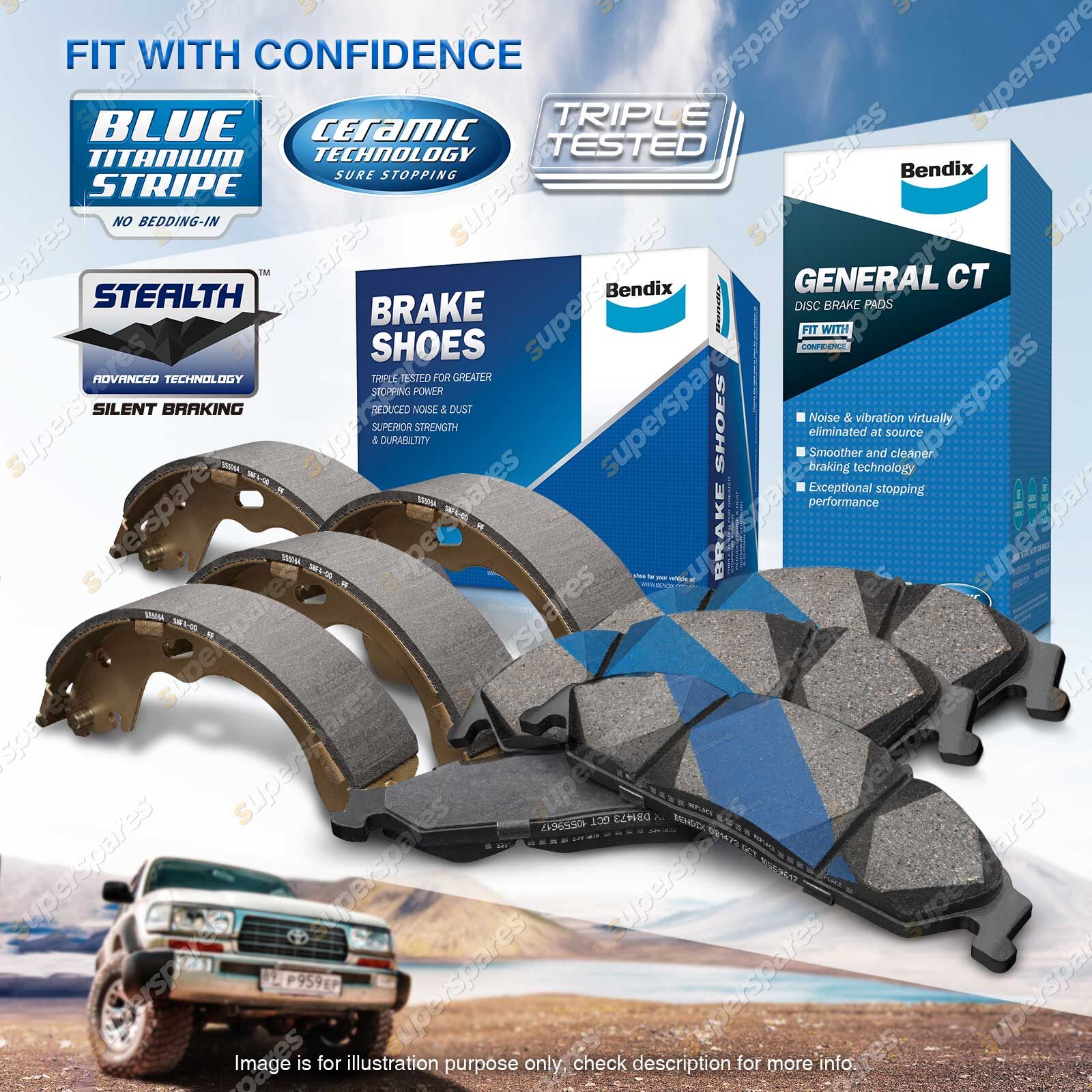 Bendix Front GCT Brake Pads + Rear Shoes for Toyota Hilux YN58 2.2L ...