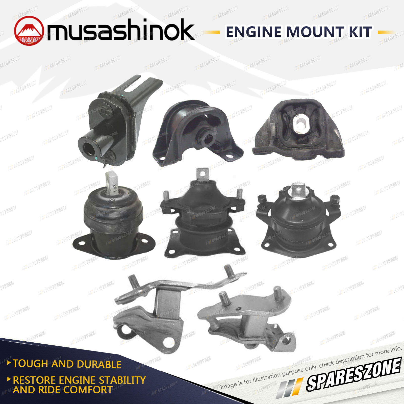 Musashinok Full Engine Mount Kit for Honda Accord Euro CL9 2.4L K24A3 ...