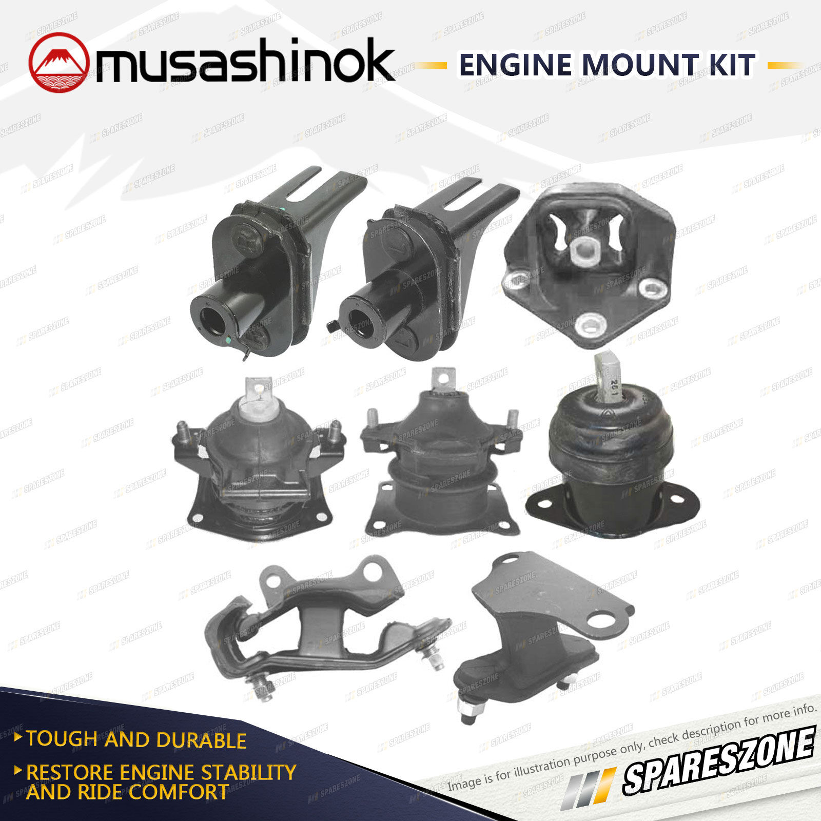 Musashinok Full Engine Mount Kit for Honda Accord CM6 3.0L V6 J30A4 03 ...