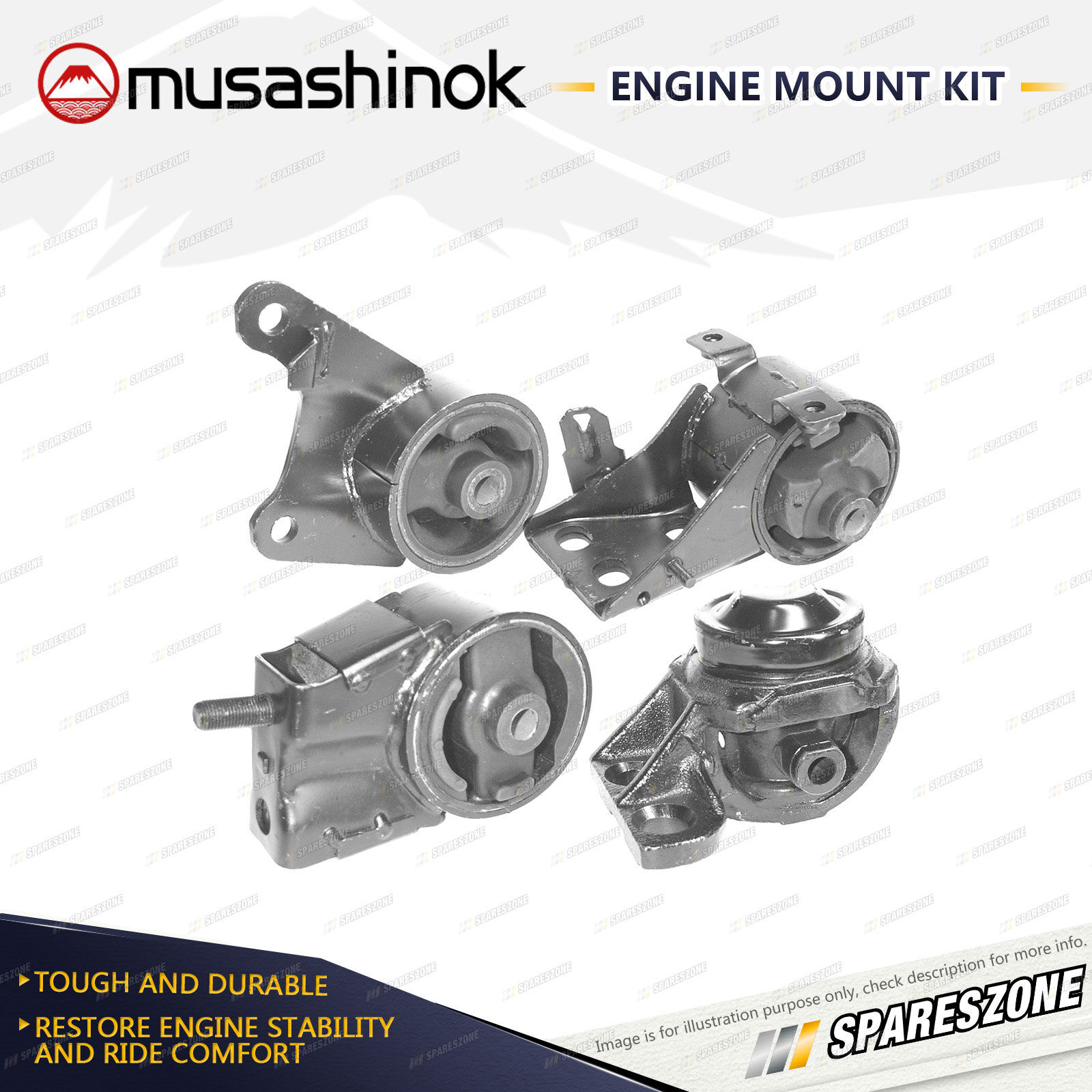 Musashinok Full Engine Mount Kit for Mazda 626 GD GE 2.2L 4Cyl F2 87-97 ...