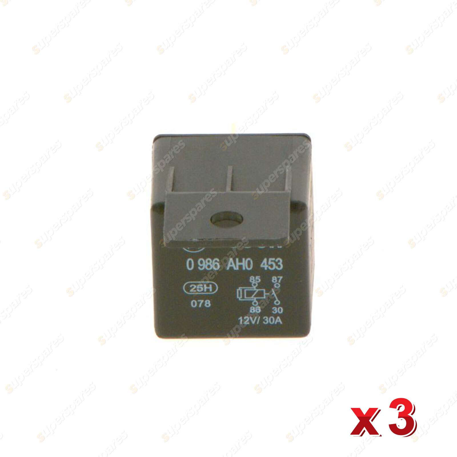 3 Pcs Bosch Mini Relays 0986AH0453 - 4 Pin Rated Current 30A Voltage 12V