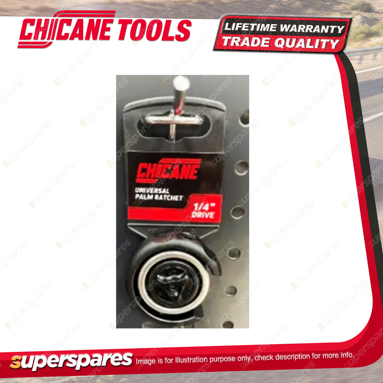 Chicane 1/4" Drive Universal Palm Ratchet - 72 Teeth Chrome Vanadium Steel