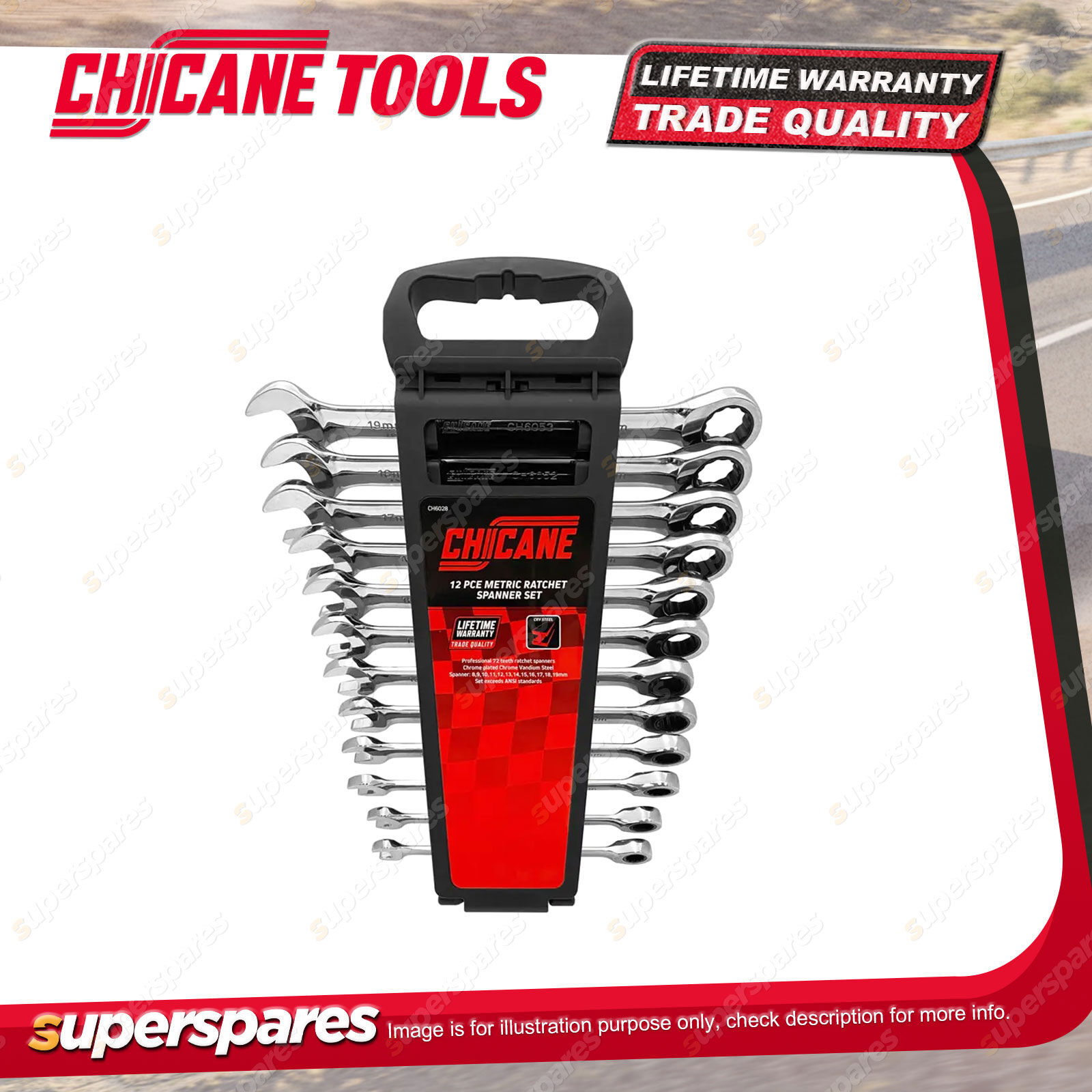 12 Pcs of Chicane Metric Ratchet Spanner Set - 72 Teeth Chrome Vanadium ...