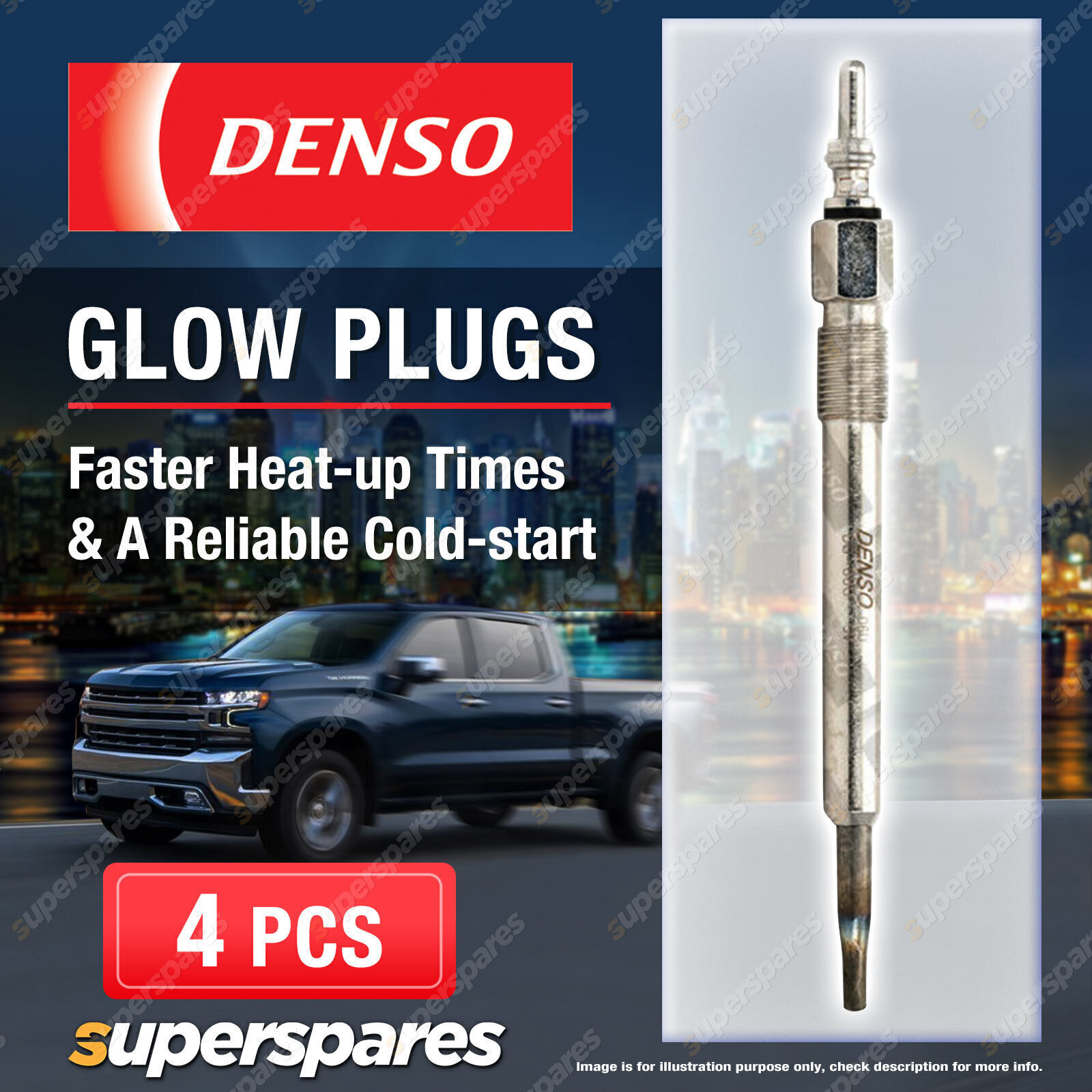 4 x Denso Glow Plugs for Jeep Cherokee KJ 2.8 4Cyl CRD 4x4 ENR 2776cc ...