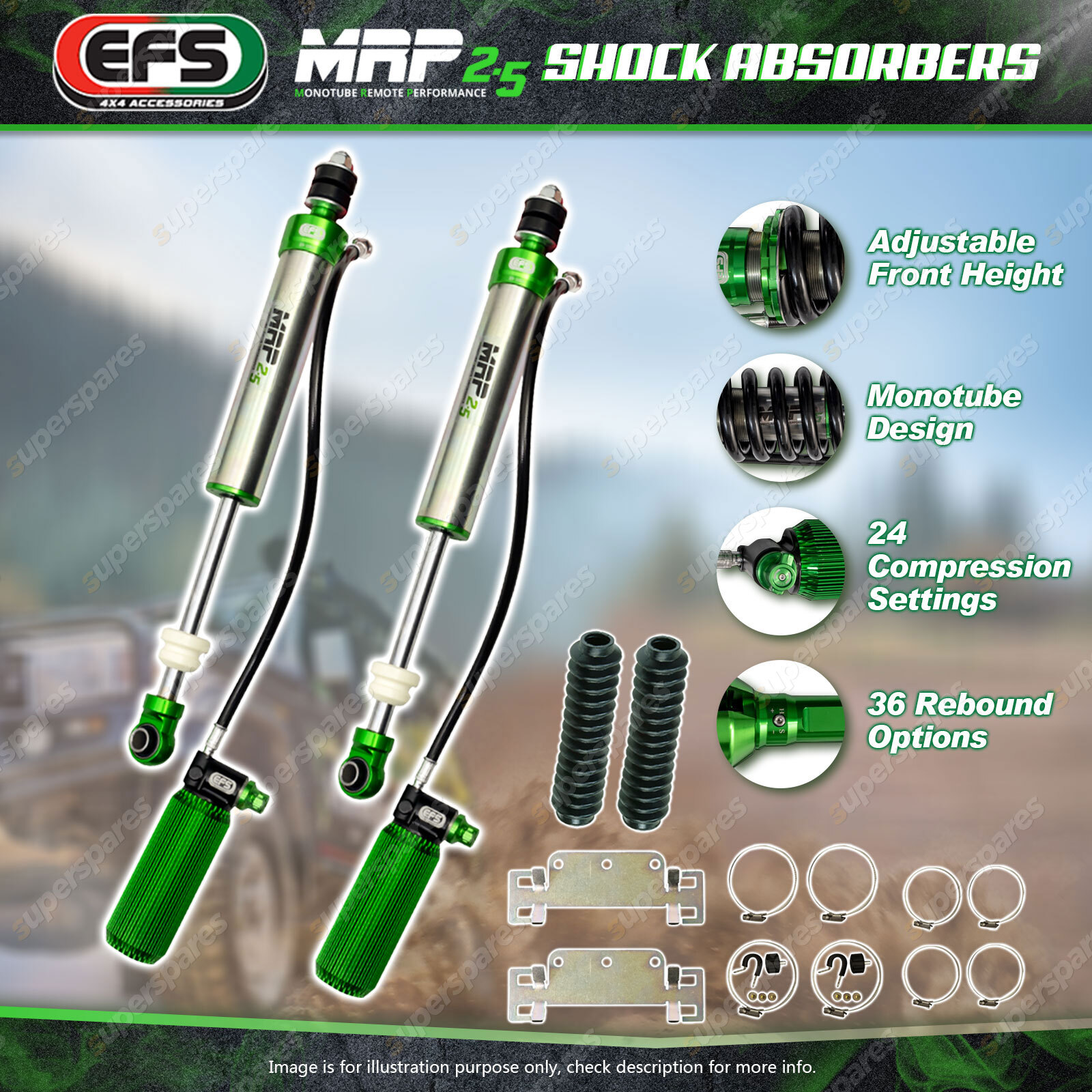 2 Front EFS MRP 2.5 75mm Lift Strut Shock Absorbers for Suzuki Jimny ...