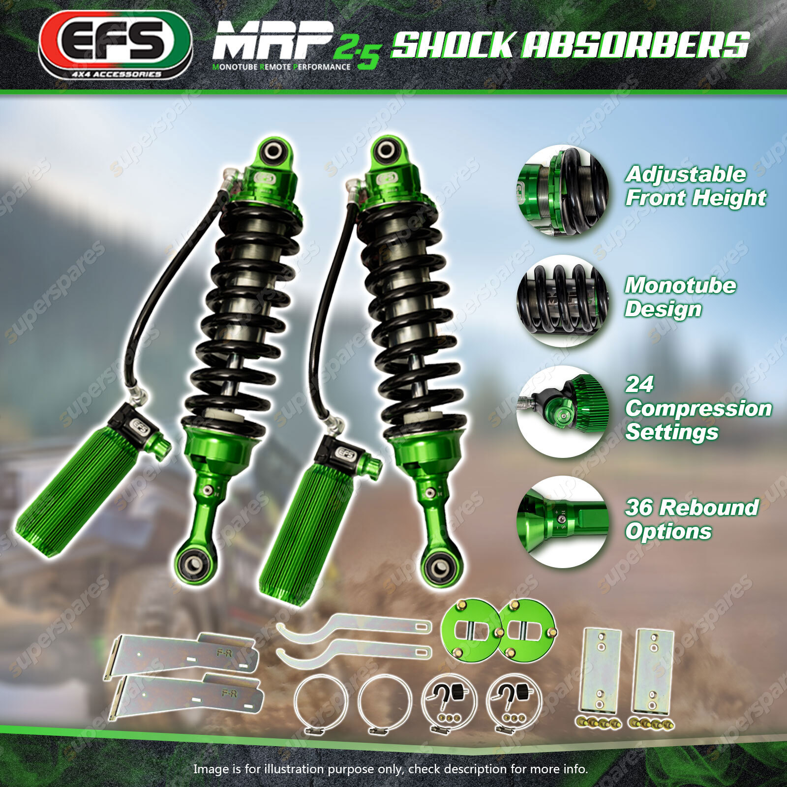 2 Front EFS MRP 2.5 40mm Lift Strut Shock Absorbers for Toyota Prado ...