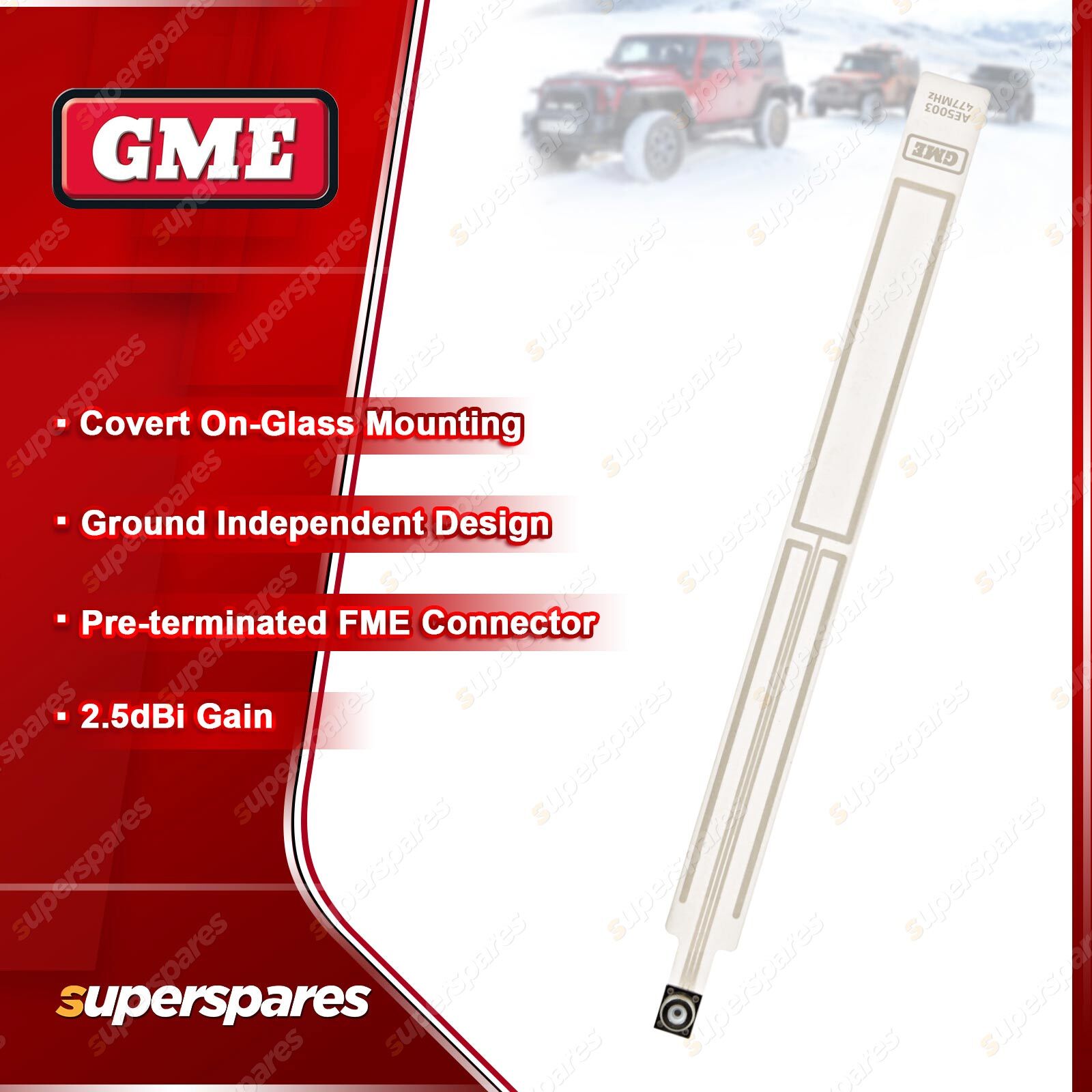 GME Transparent On-Glass UHF CB Radio Antenna 2.1dBi Gain Suit Car ...