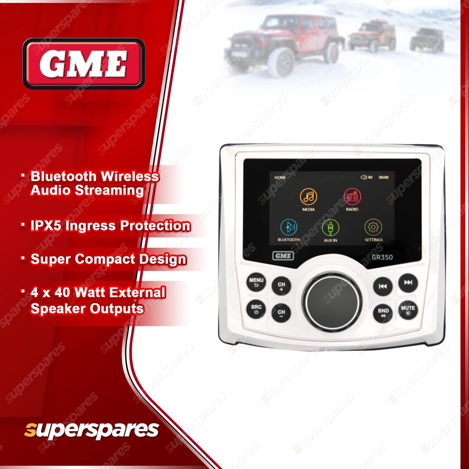 GME Bluetooth AM / FM Marine Stereo with 2.7" TFT LCD display - White ...