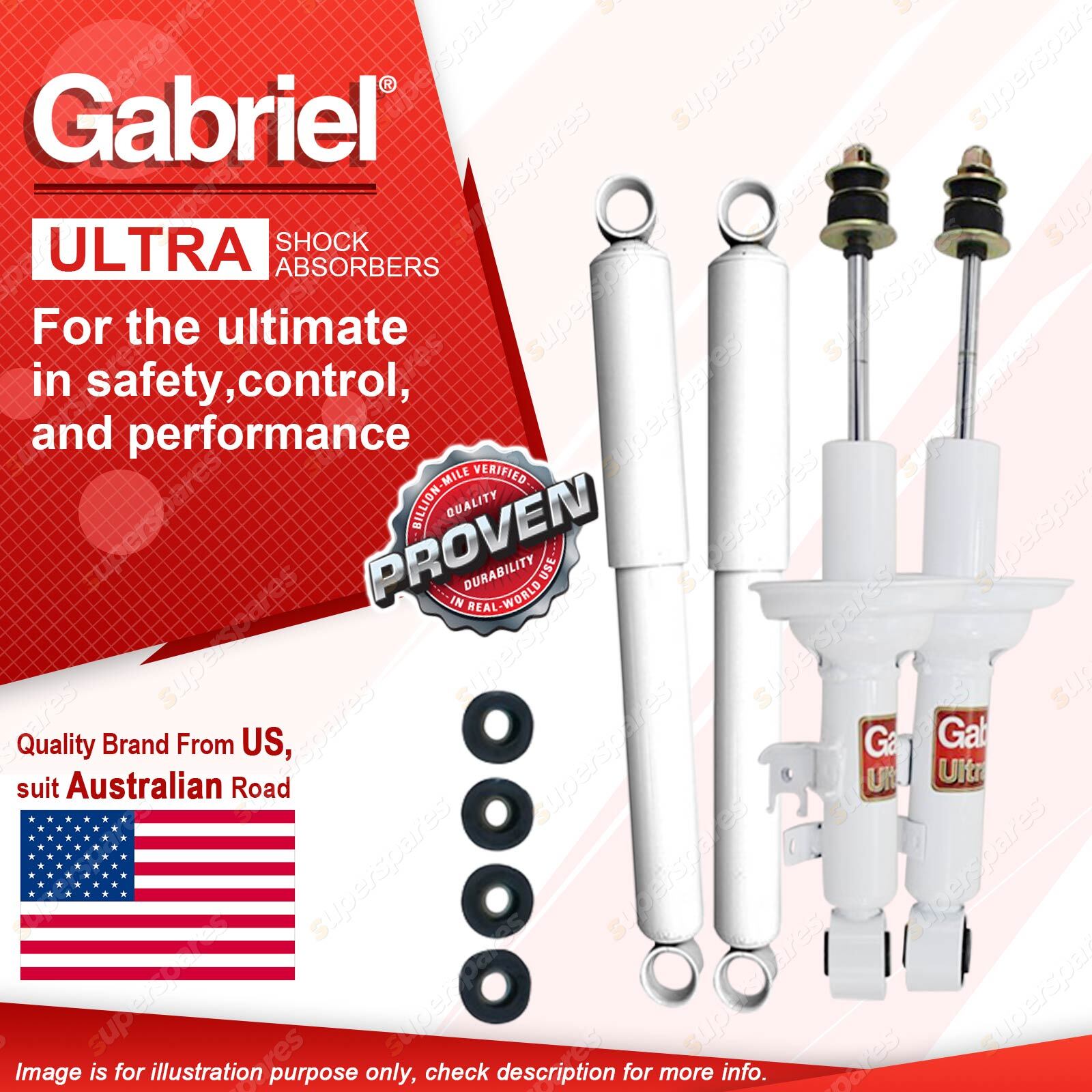 Gabriel Front + Rear Ultra Shock Absorbers for Toyota Hilux TGN16 GGN15 ...