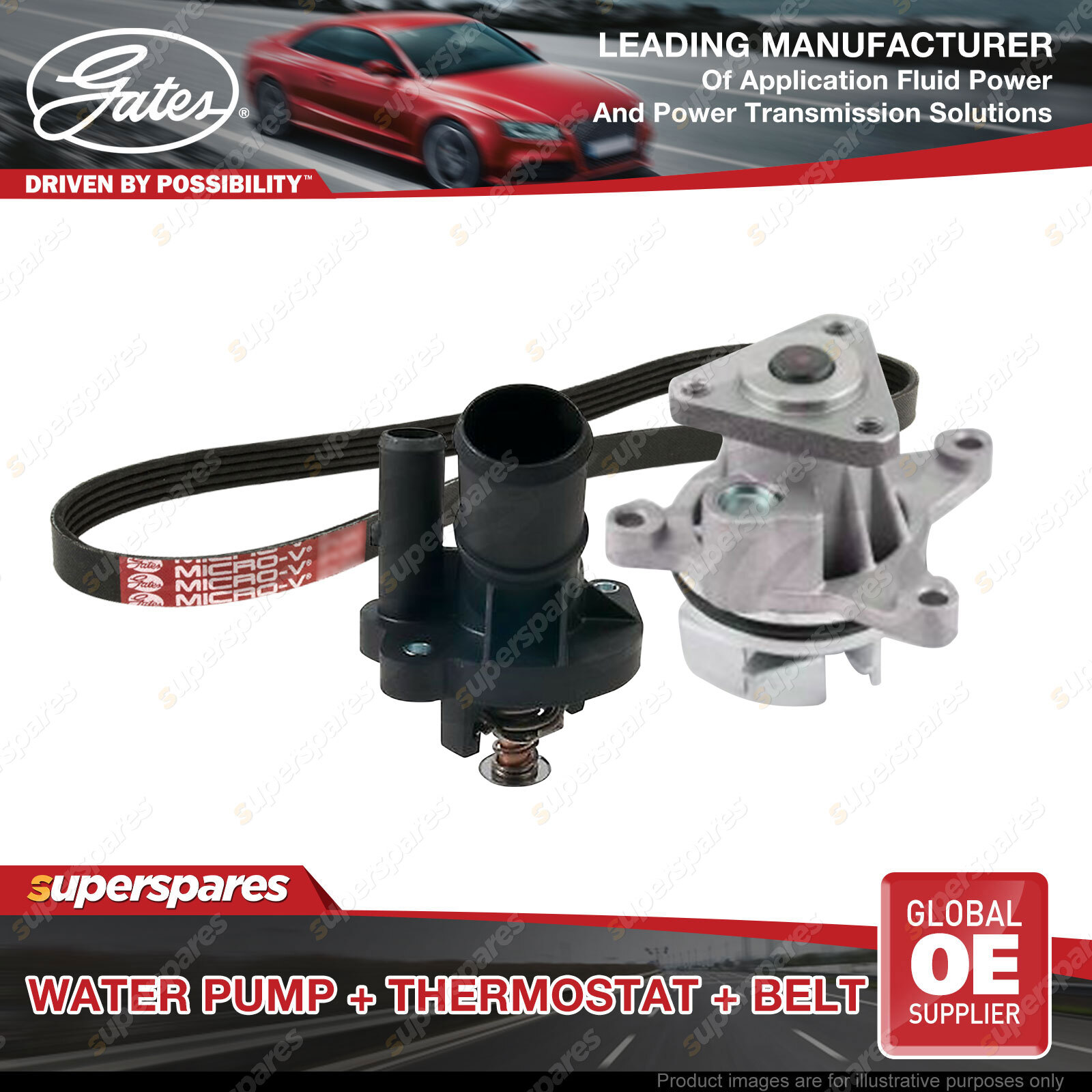 Gates Water Pump + Thermostat + Belt Kit for Mazda CX7 ER1 2.5L 120kW ...
