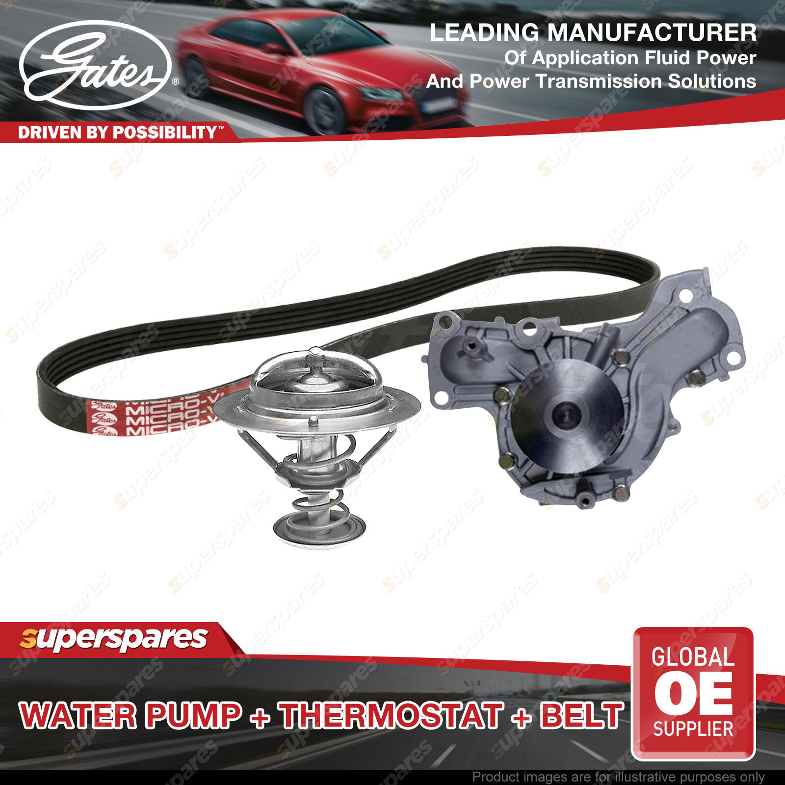 Gates Water Pump Thermostat Belt for Mitsubishi Pajero V 65W 75W 73W ...