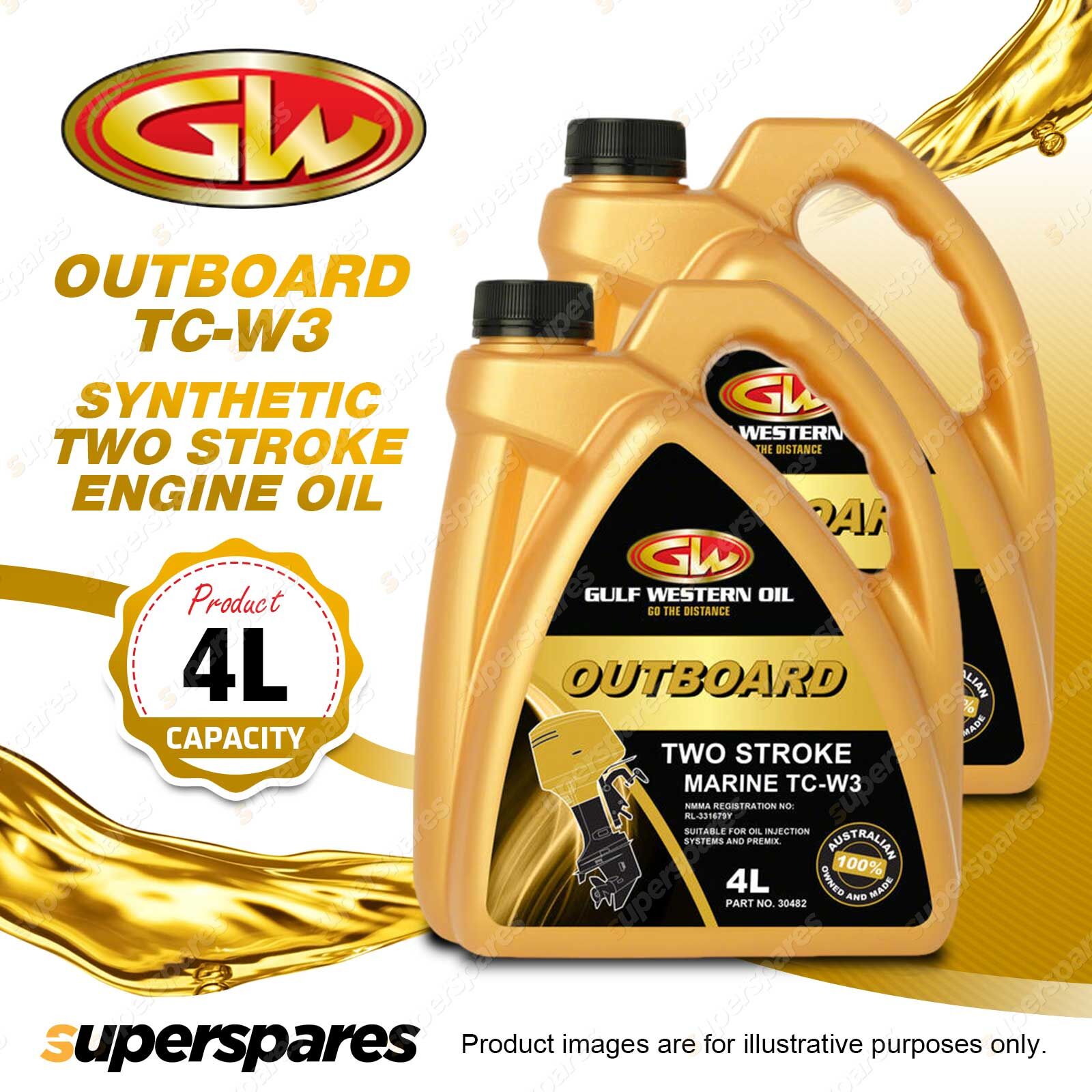 2 x Gulf Western Outboard Two Stroke Marine TC-W3 Ash Less Engine Oil 4L