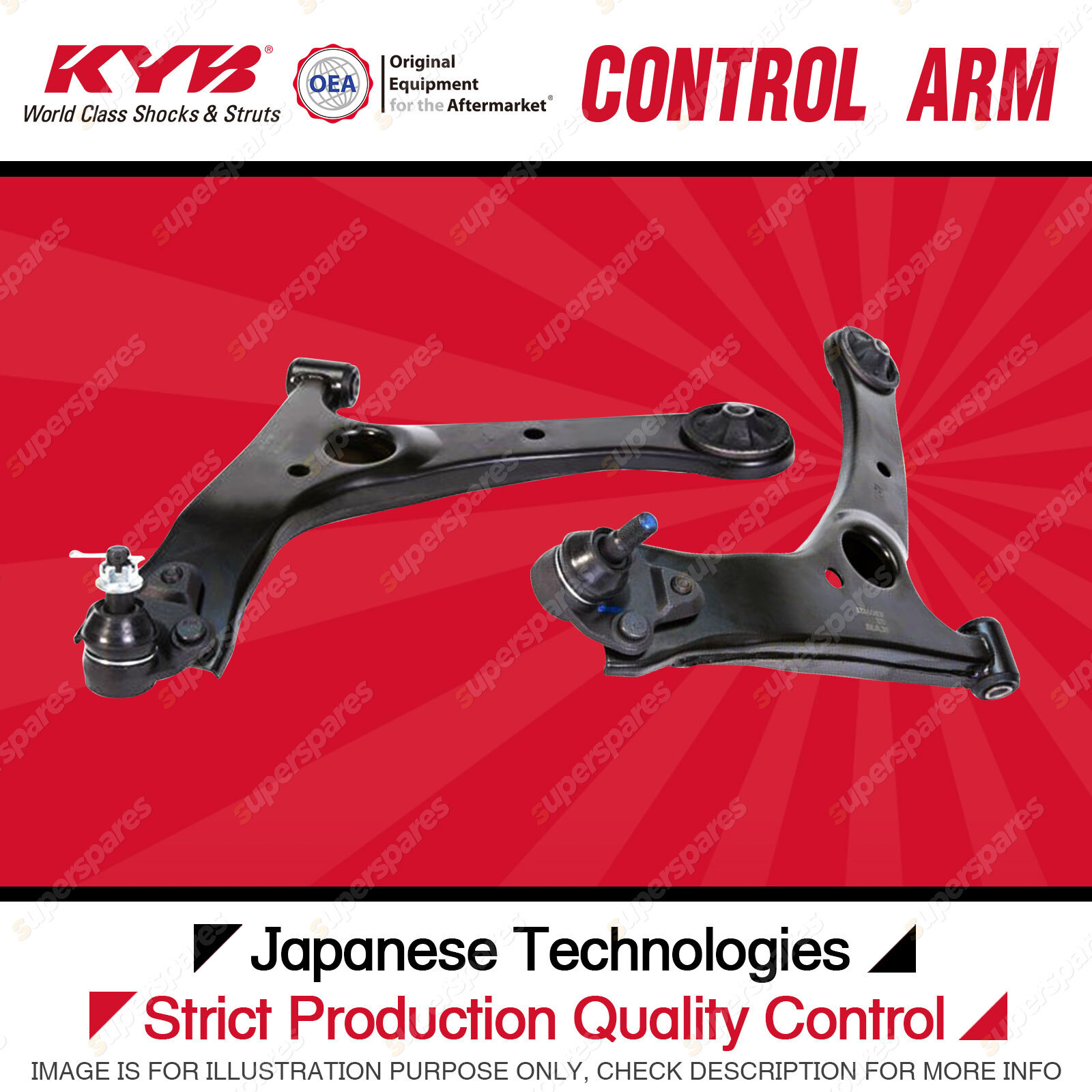 2 x KYB Front Lower LH+RH Control Arms for Toyota Corolla ZZE122R 1.8L ...