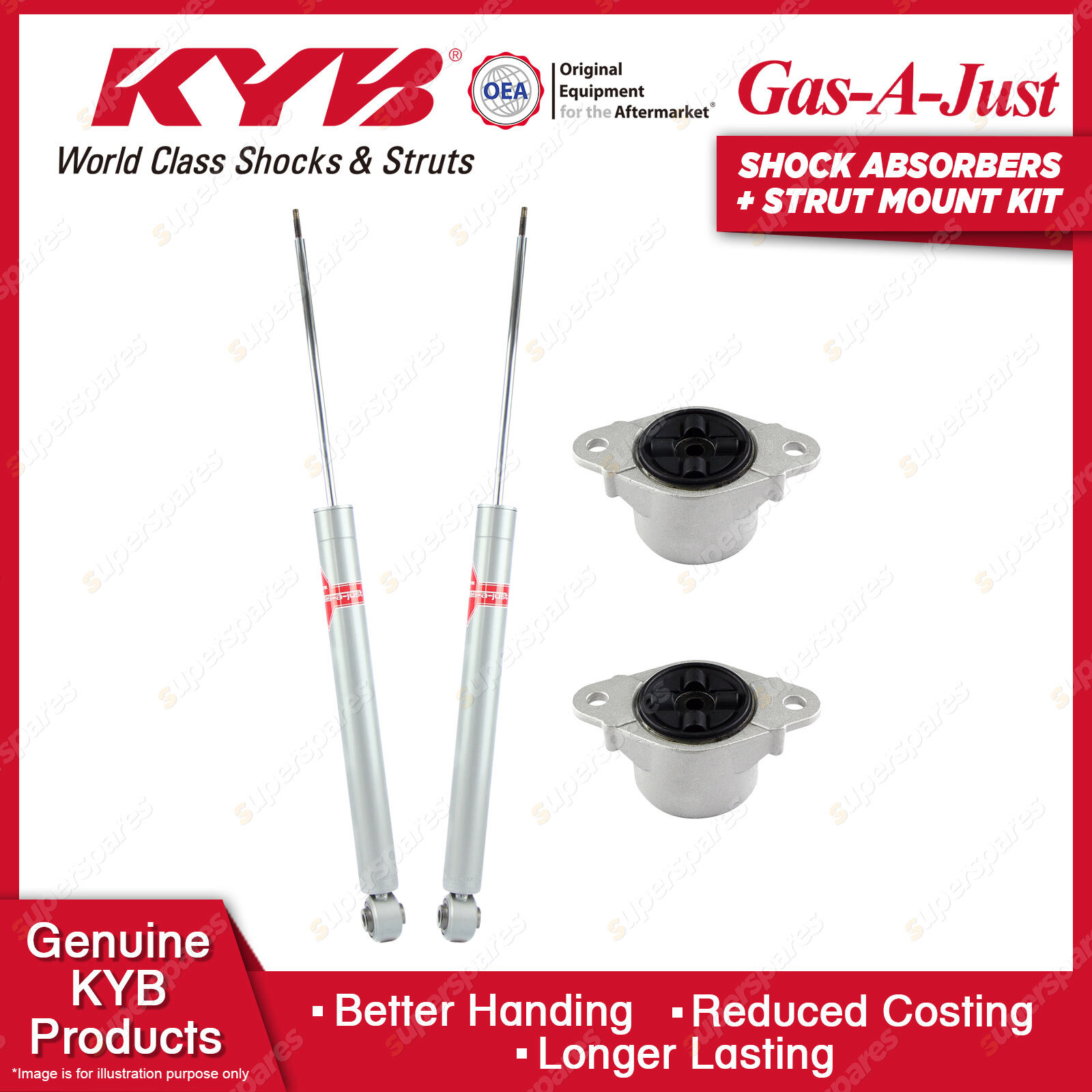 Pair Rear KYB Shock Absorbers + Strut Top Mount Kit for Mazda Mazda 2 ...