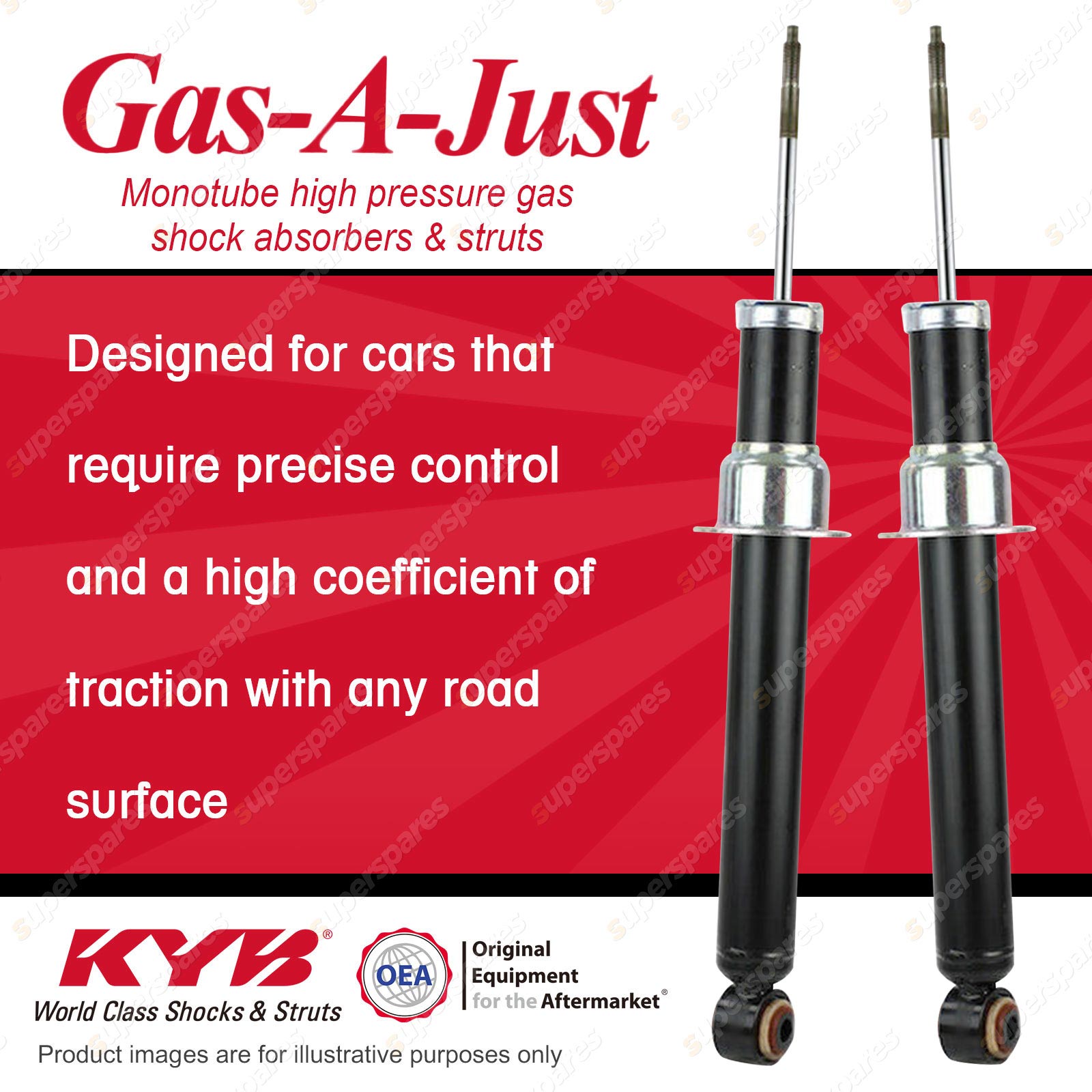 2x Front KYB Gas-A-Just Shock Absorbers for Jaguar S-Type V6 V8 RWD ...