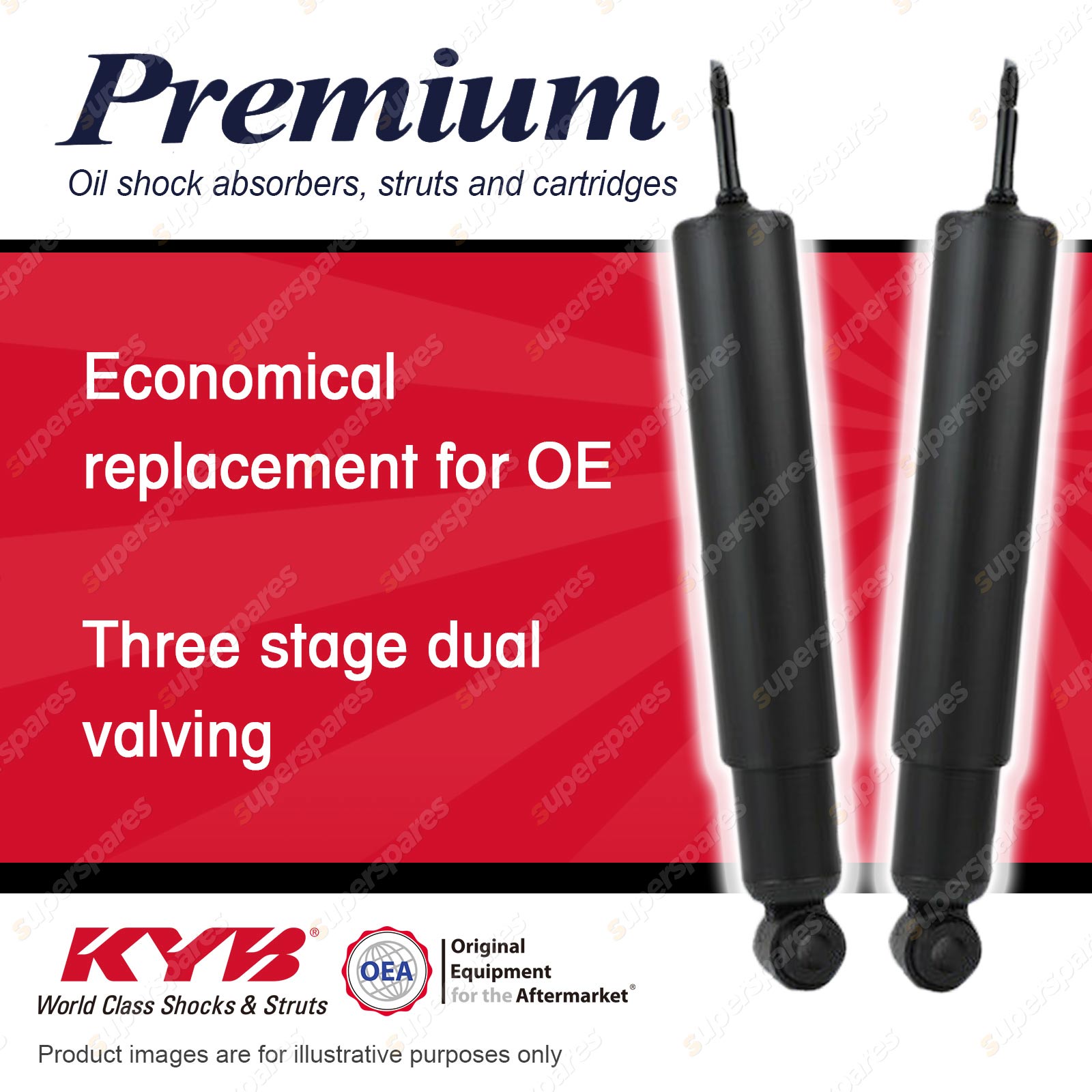 2x Front KYB Premium Shock Absorbers for Isuzu SBR SCR FSS FRR FSR FSS