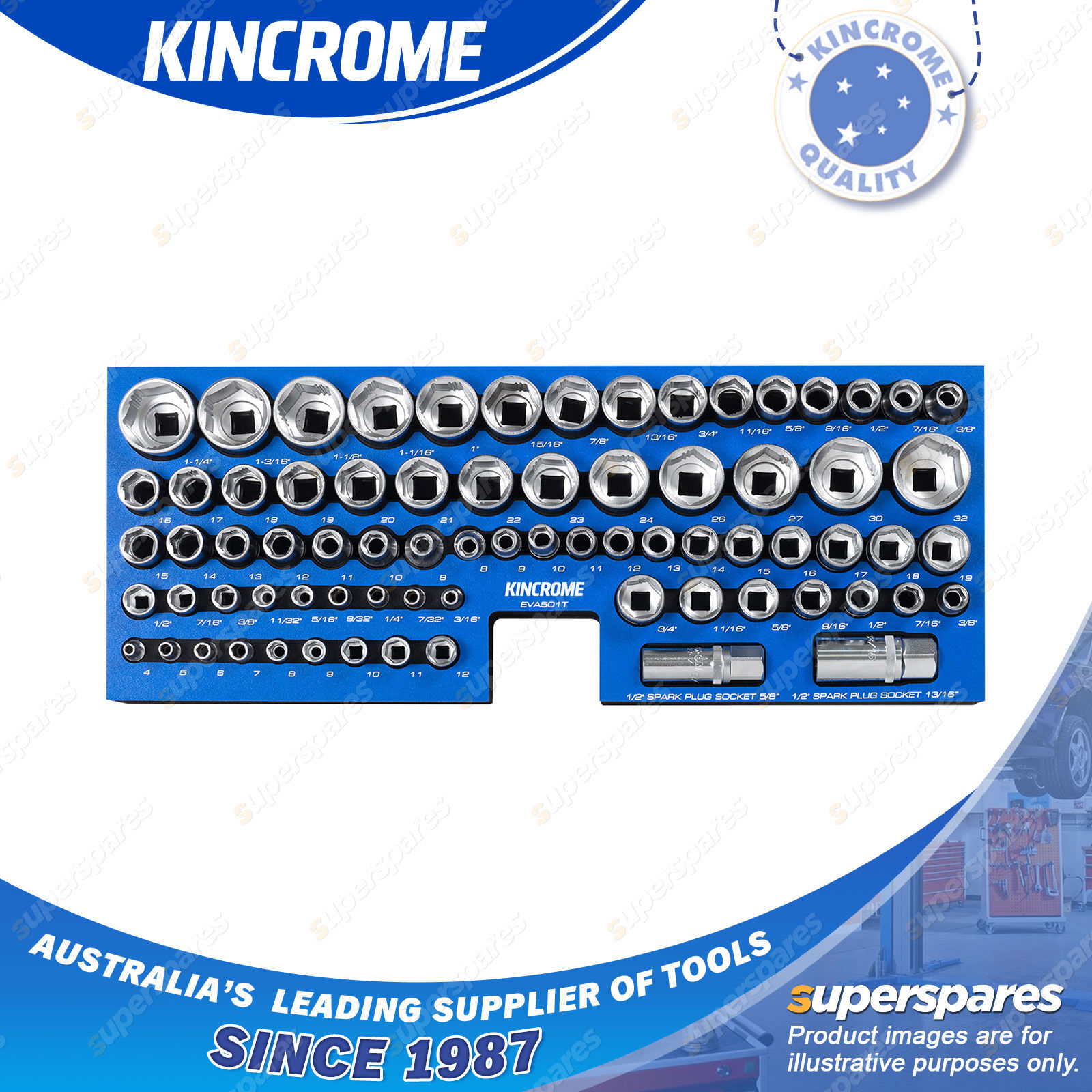 74 Pcs of Kincrome 1/4 3/8 & 1/2" Drive Truck Box LOK-ON Sockets EVA Tray