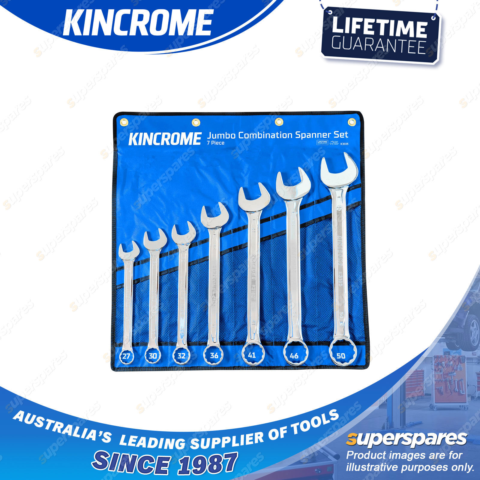 7 Pcs of Kincrome Jumbo Combination Spanner Set - Metric Mirror Polish ...