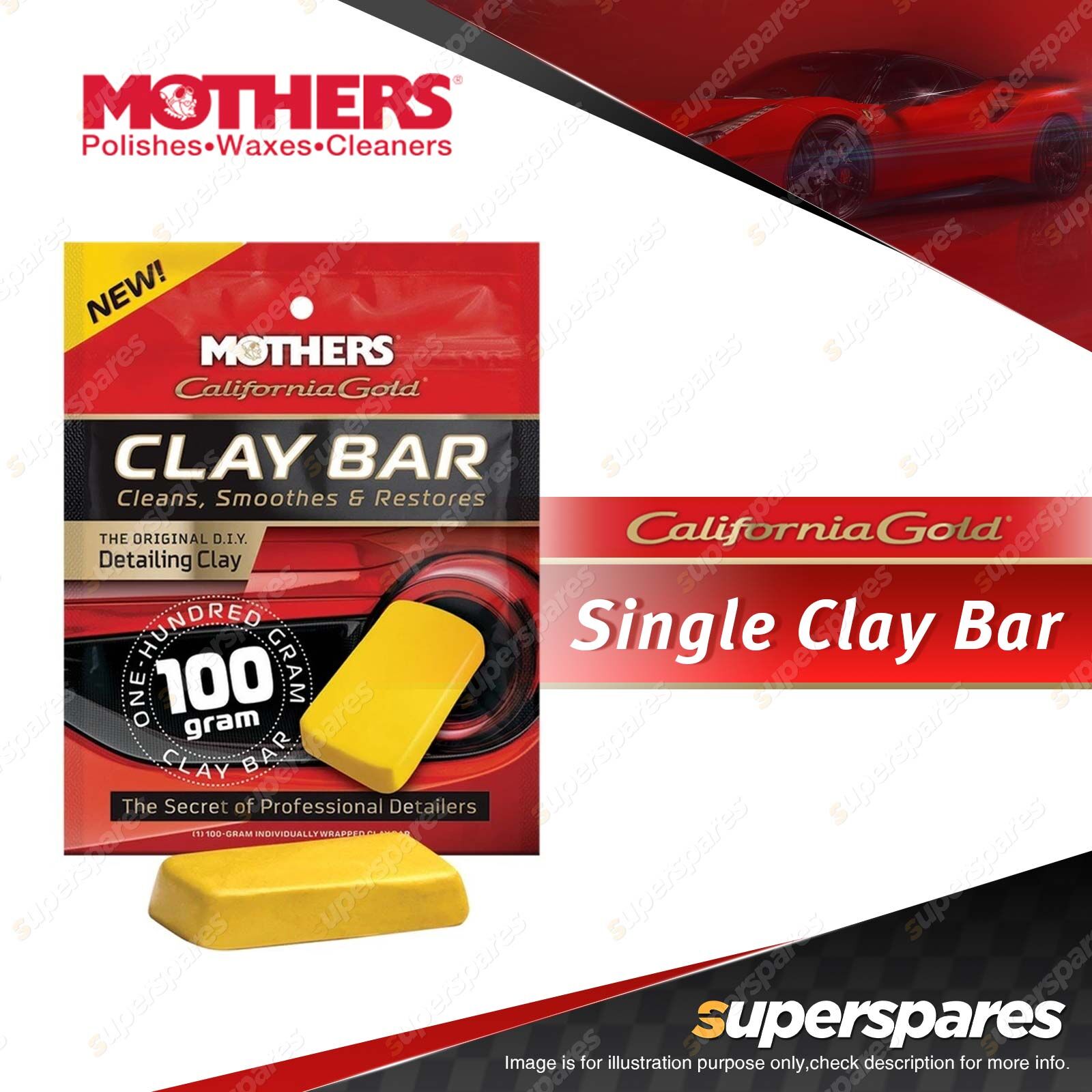 Mothers California Gold Single Clay Bar 100g - Remove Stubborn Dirt Car ...