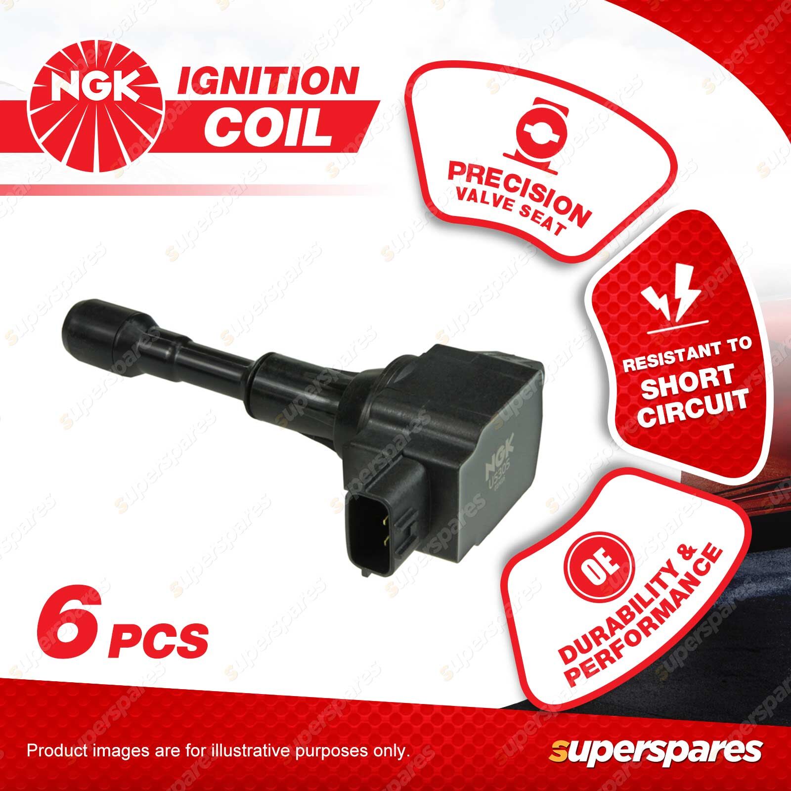 6 x NGK Ignition Coils for Nissan GT-R R35 3.8L VR38DETT V6 V-DOHC 24V ...