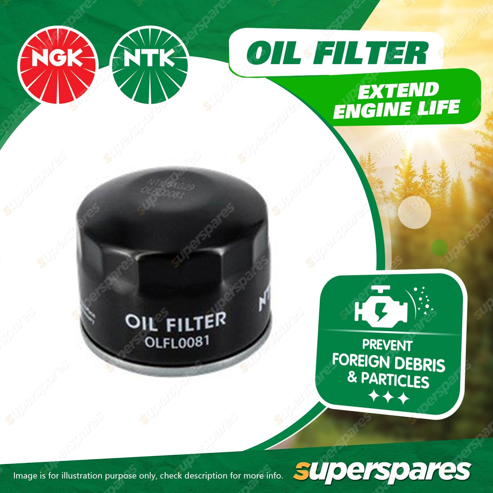1 x NTK Oil Filter - OLFL0081 Refer Ryco Z411 Wesfil WZ411 85mm x 85mm ...