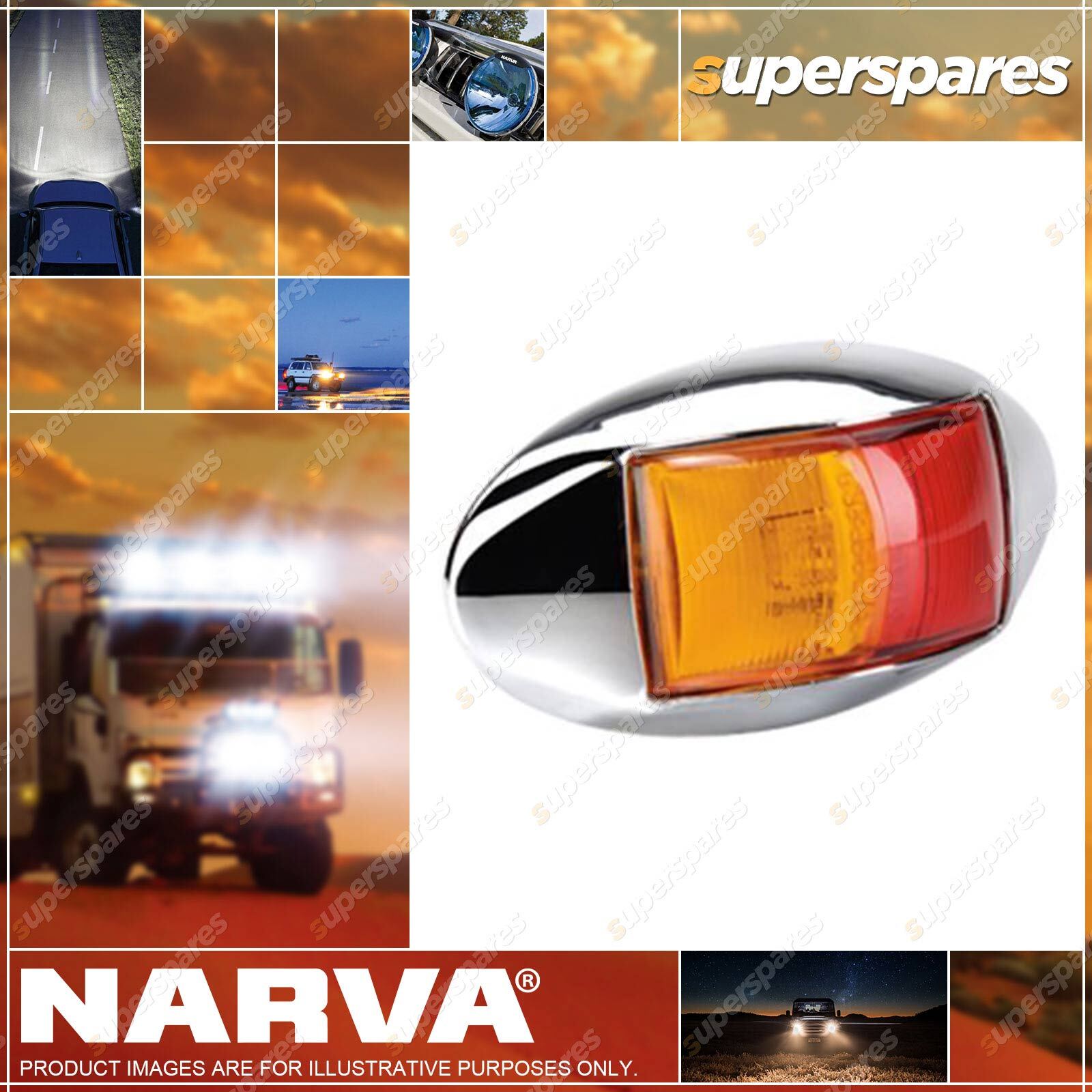 Narva LED Side Marker Lamp Red Amber Oval Chrome Deflector Base 10-33V ...