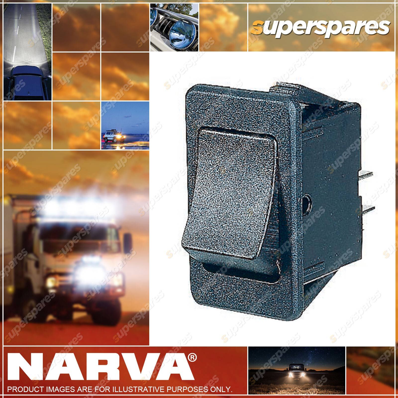 Narva Off / On Rocker Switch with Push On Terminals - Blister Type Pack ...