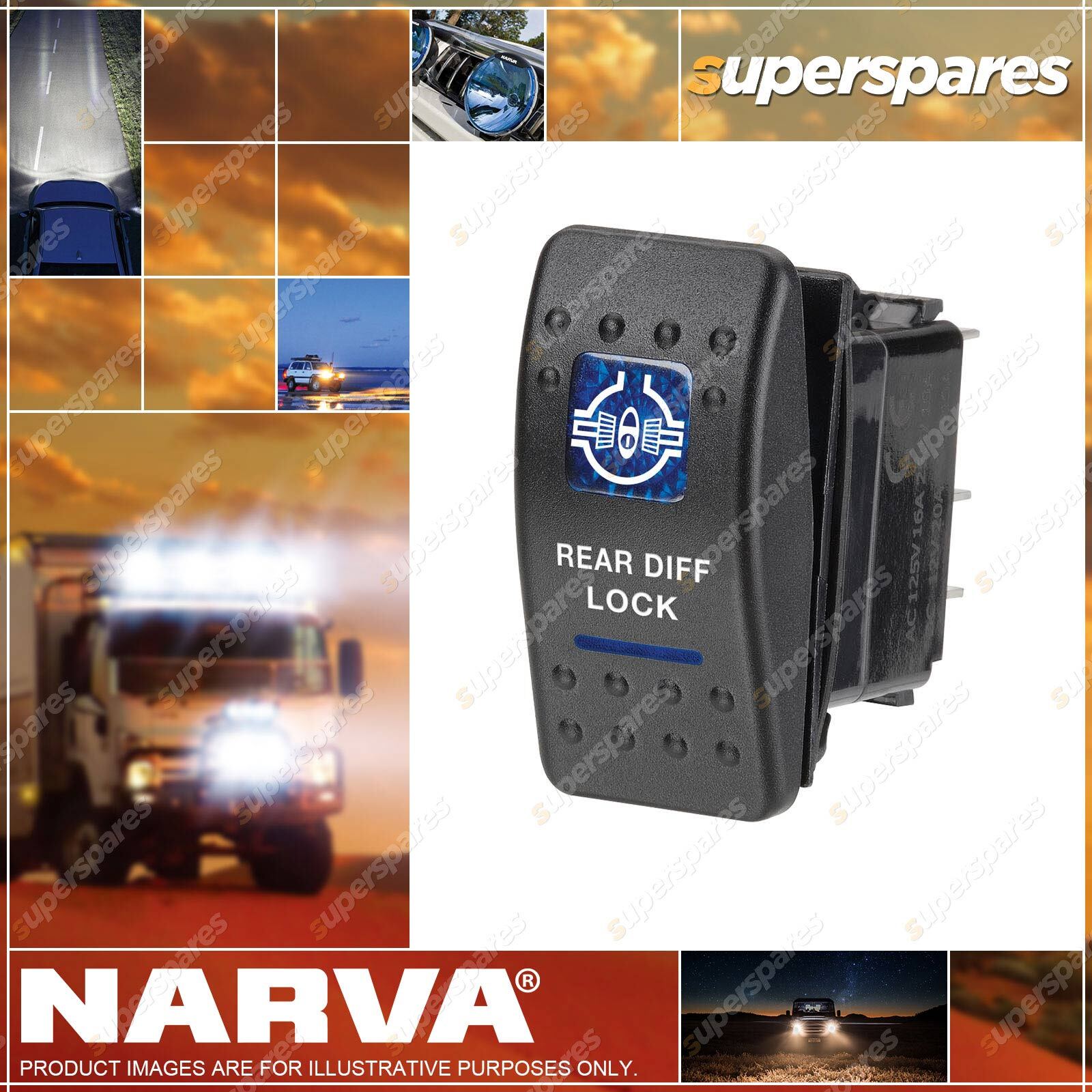 Narva 12V Illuminated Off/On Sealed Rocker Switch With Rear Diff Lock ...
