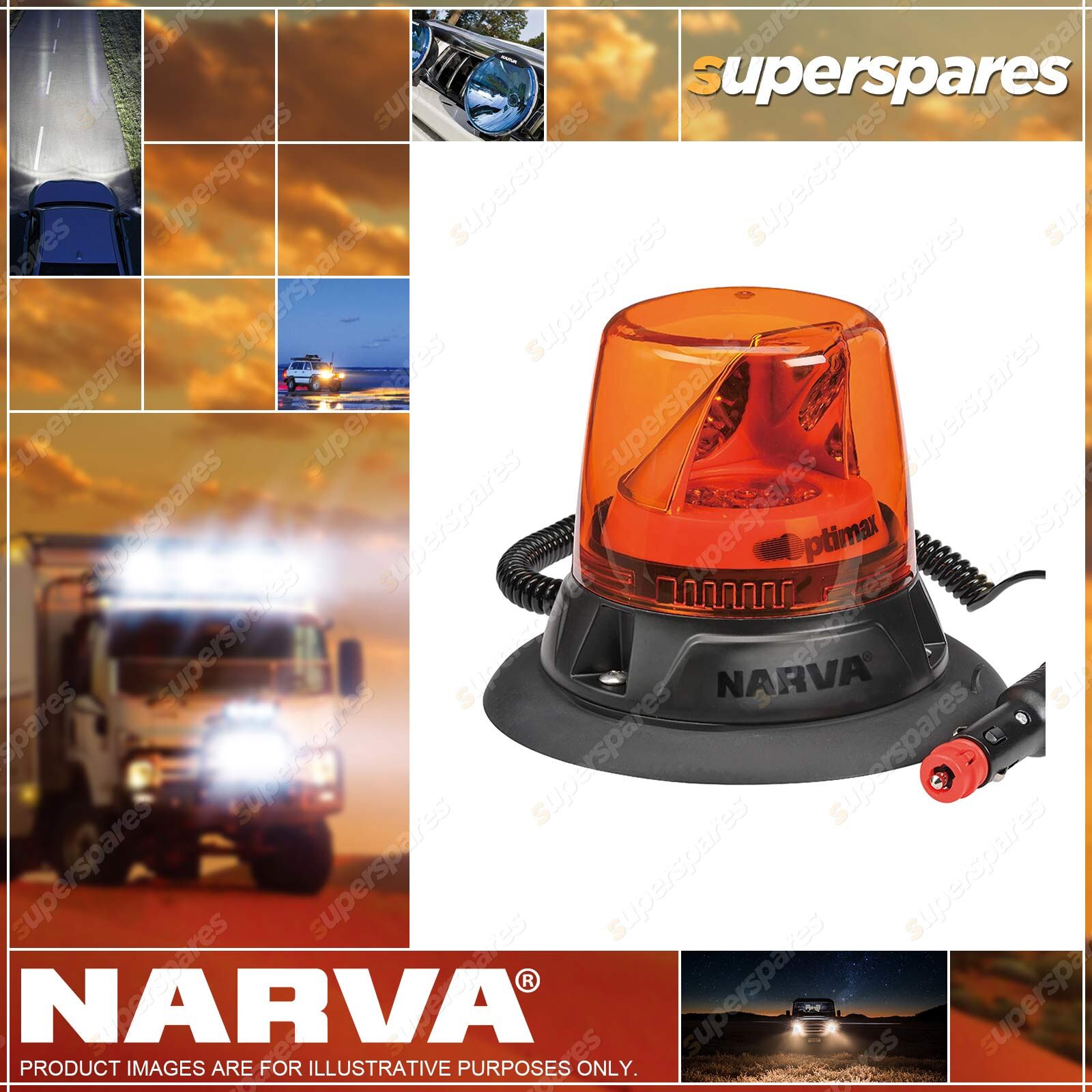 Narva Brand 10-33V Optimax LED Rotating Beacon Magnetic Mount - Amber