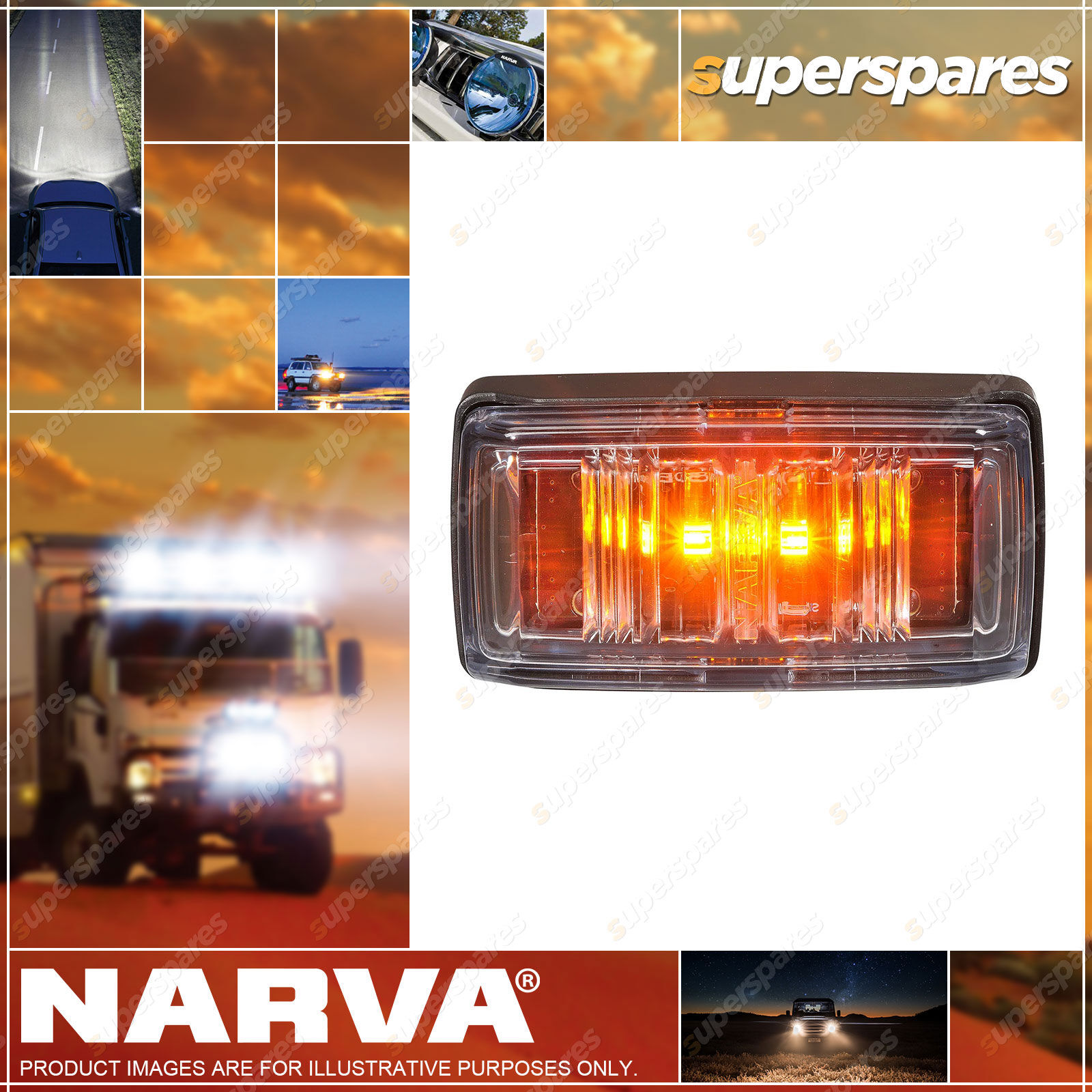 Narva 9-33V LED Front Marker - Amber with Black Base and 0.5M Cable