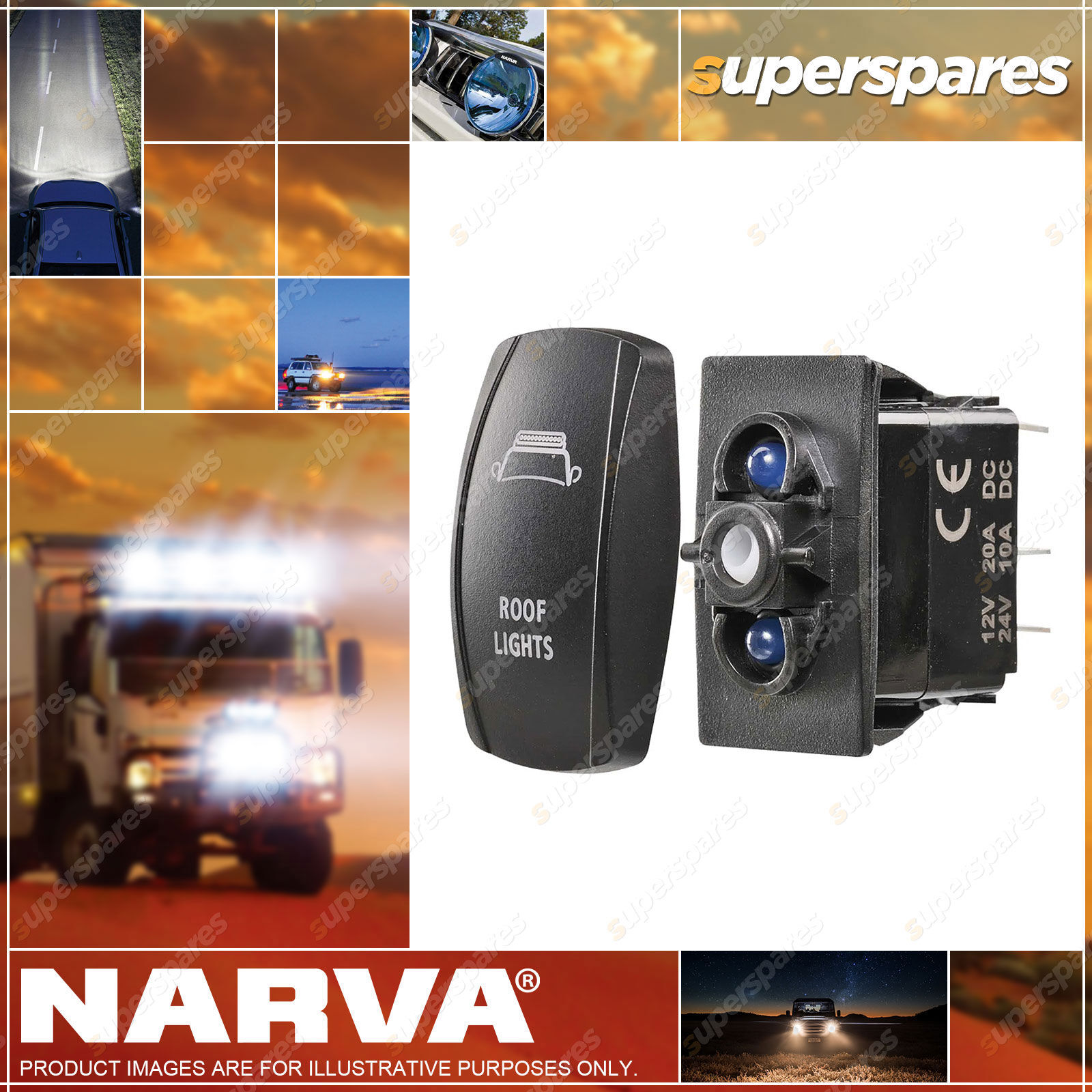 Narva Base Switch Off/On Blue - LED Illuminated Sealed Rocker Switch