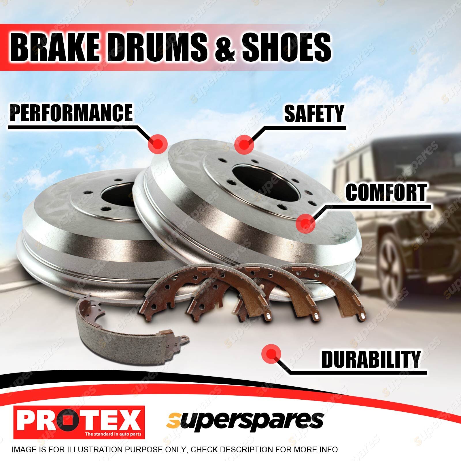 Protex Rear Brake Drums + Shoes for Isuzu D-Max TFS 3.0L 130kW 06/2012-06/2020