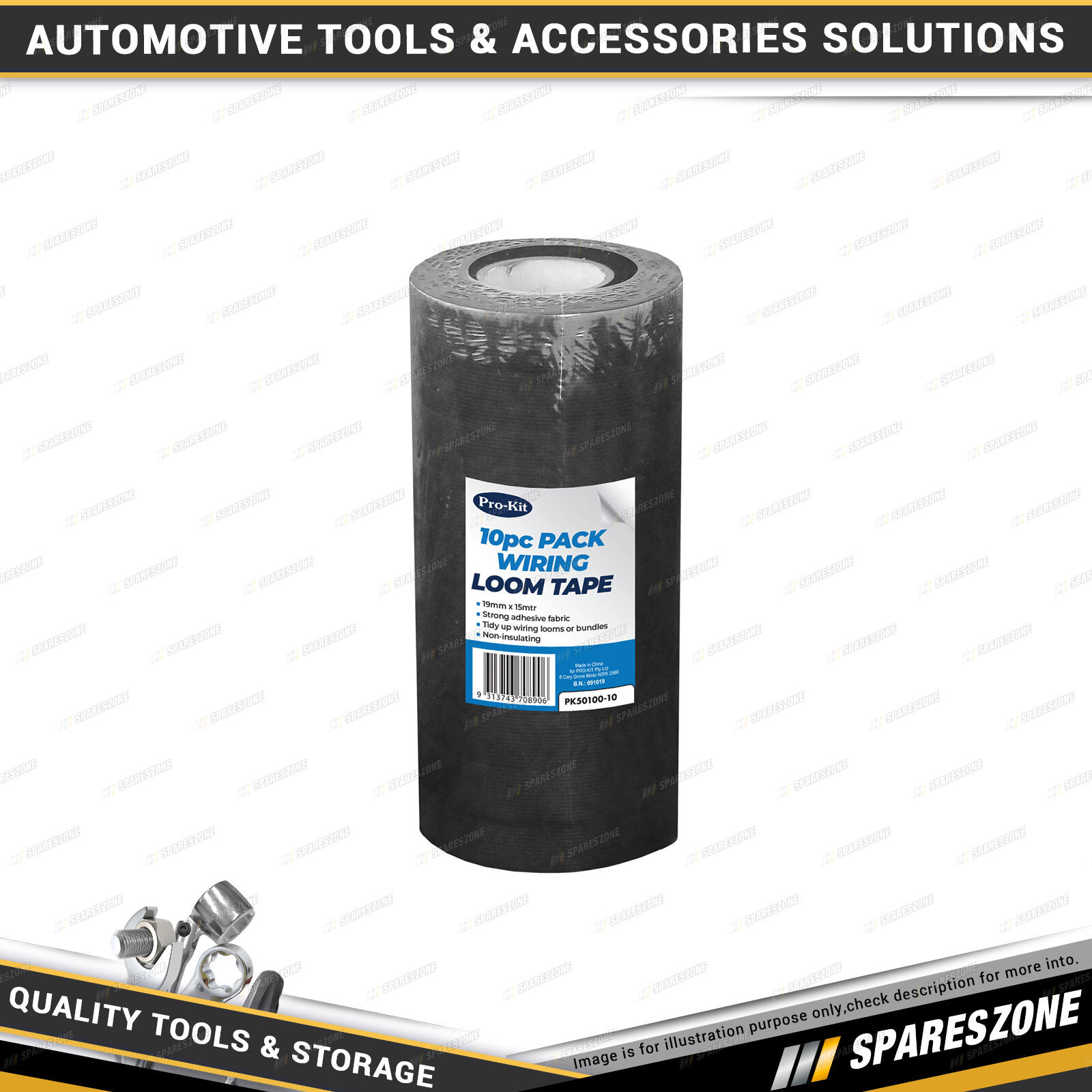 10 Pcs of Pro-Kit Tape Pack Wiring Loom - 19mm x 5 Meters Cloth Style Tape