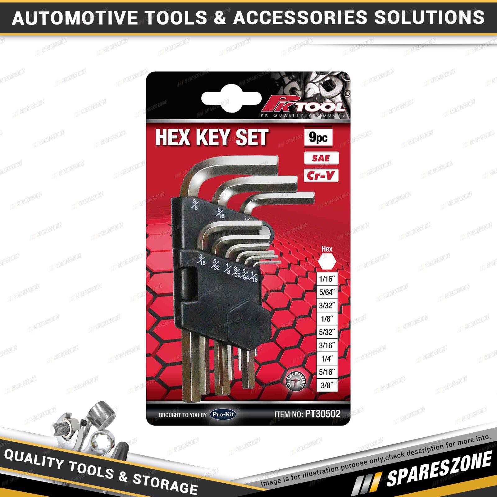 9 Pcs of PK Tool SAE Hex Key Set - Cr-V Steel Hex Key Size 1/16 Inch ...