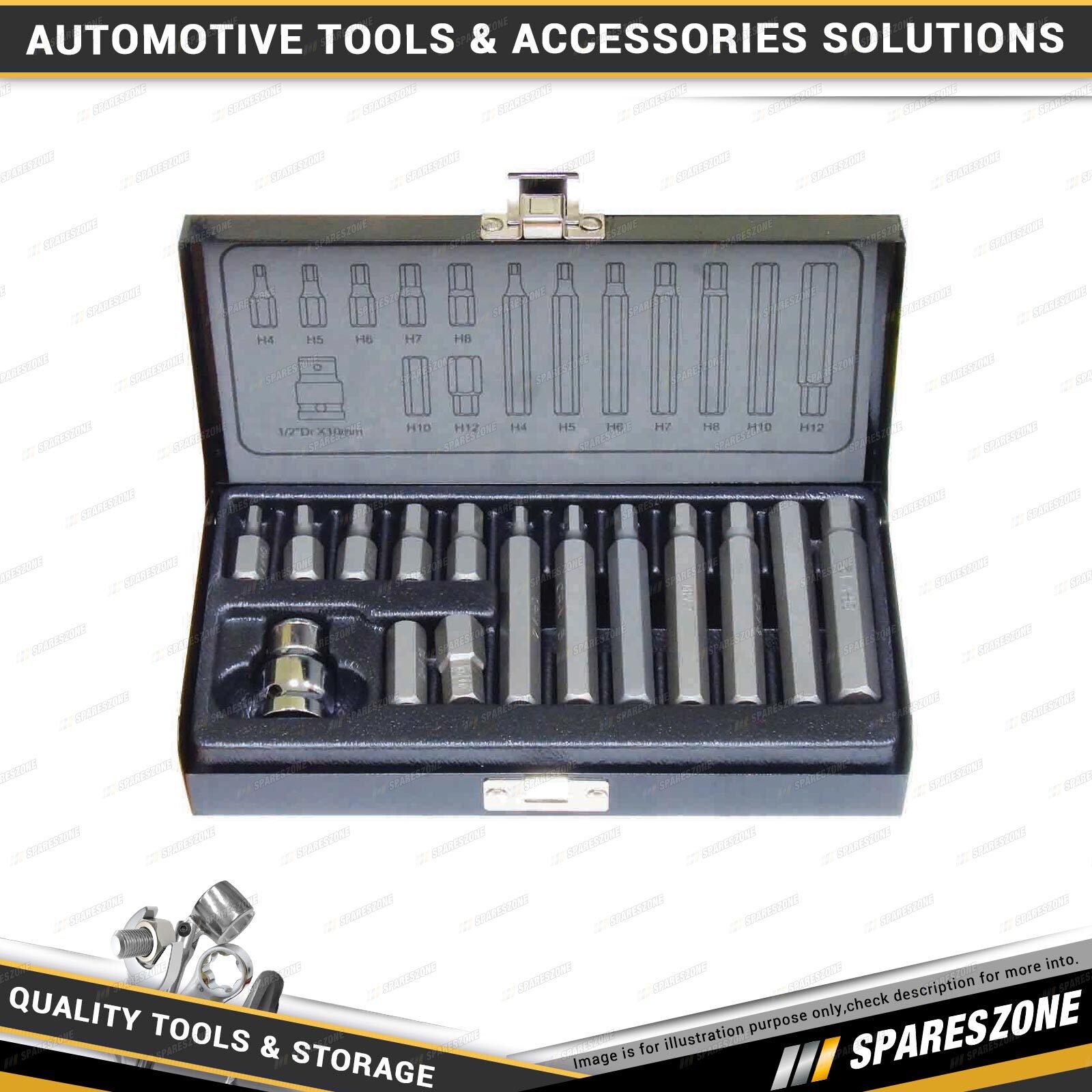 15 Pcs of PK Tool Metric 1/4" Hex Bits Set - with 1/2" to 10mm Adaptor ...