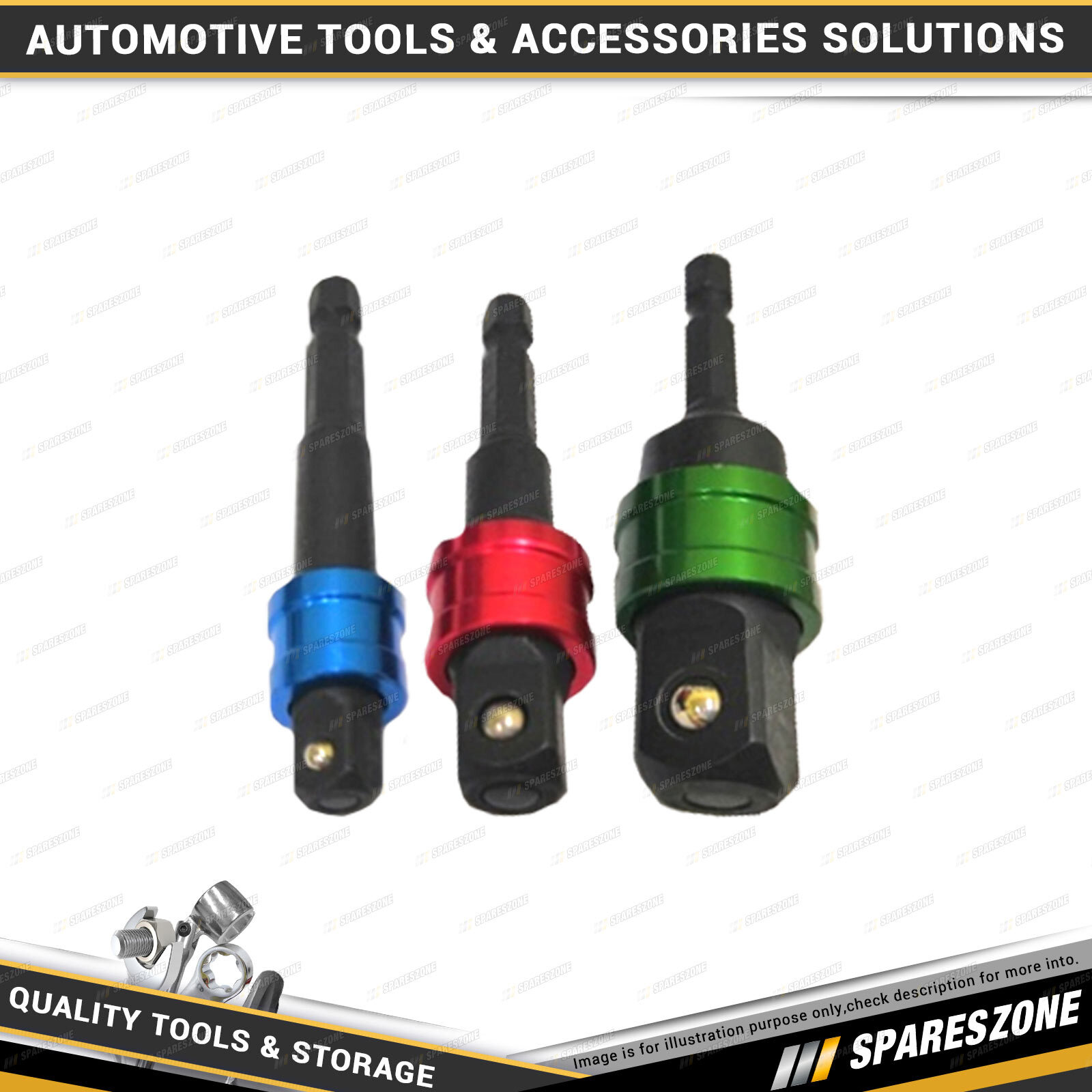 3 Pcs of PK Tool 70mm Quick Release Socket Drill Adaptor - 1/4" 3/8 ...