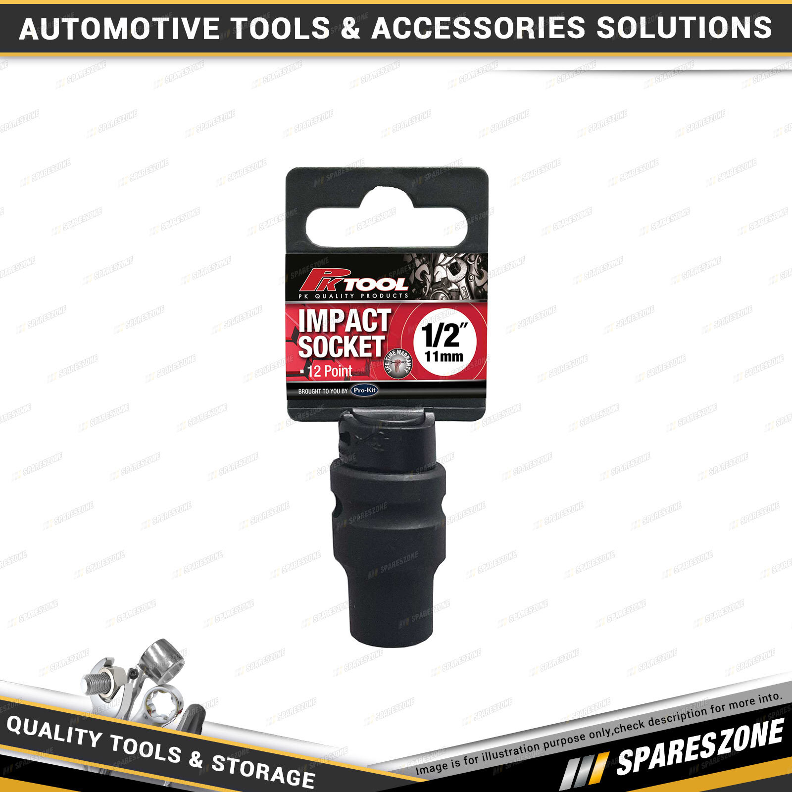 PK Tool 11mm 1/2 Inch Drive 12 Point Short Impact Socket - Metric Cr-V ...